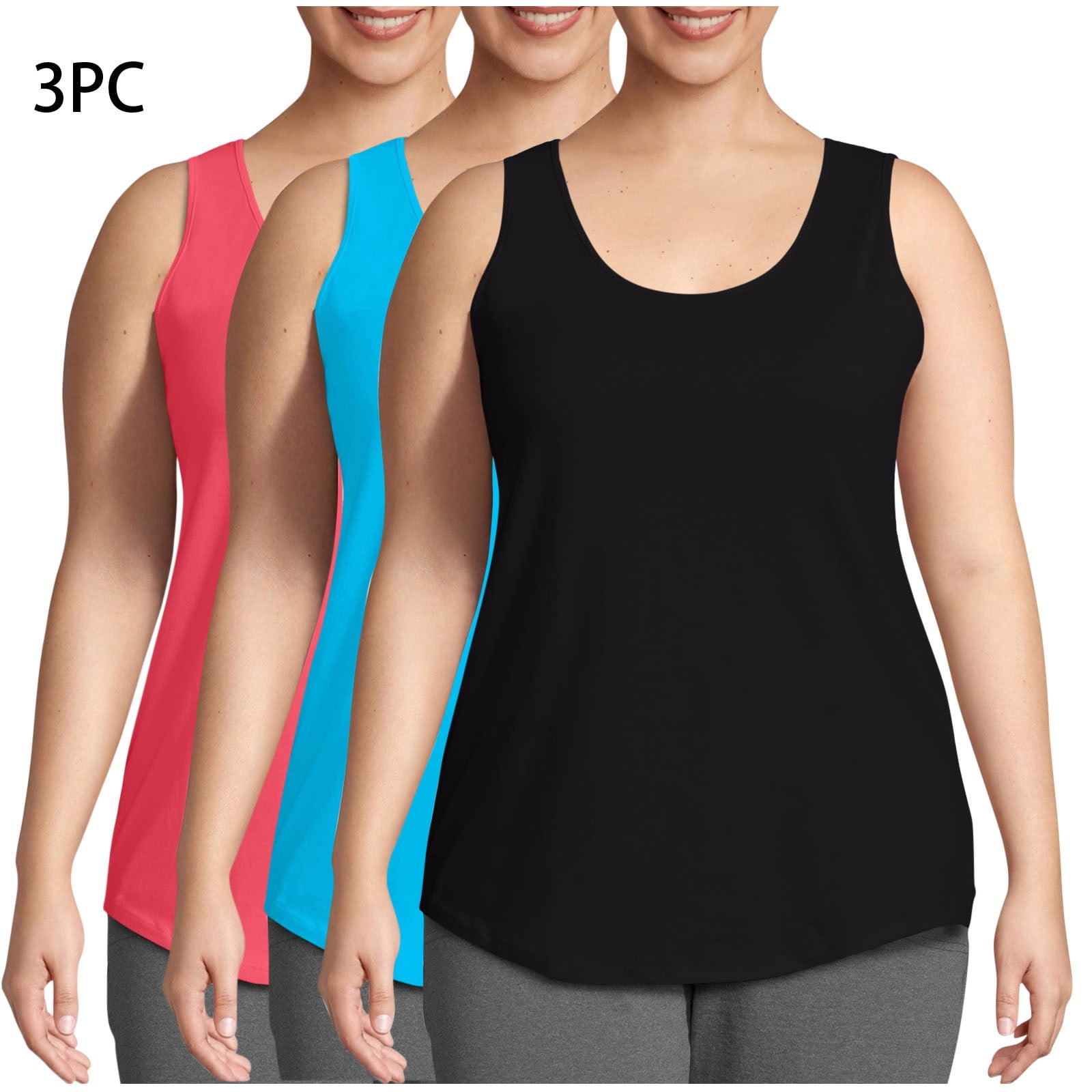 QUINDOS Womens Tank Tops Plus Size 3 Pack Summer Womens Camisoles Crew ...