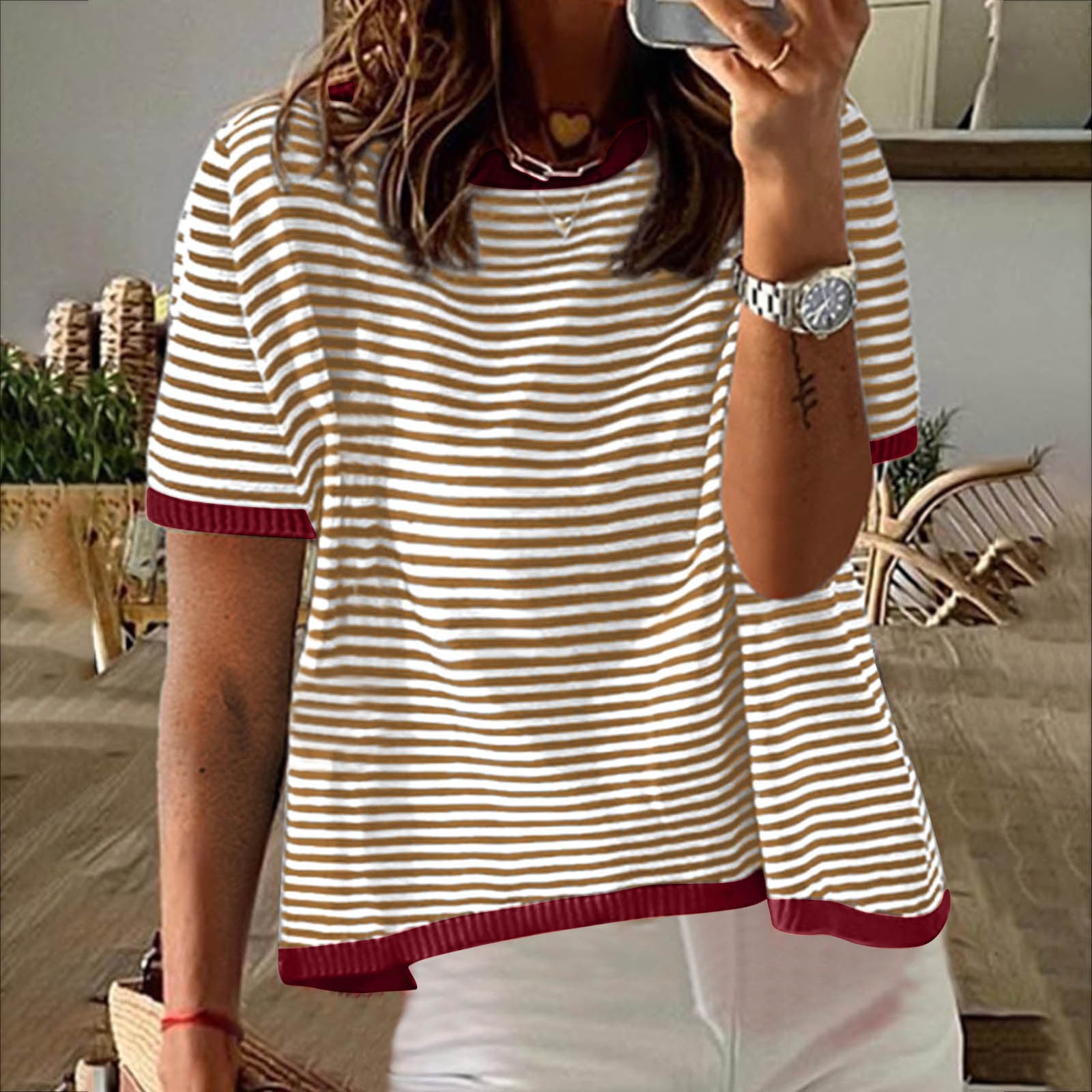 QUINDOS Yellow Women Tee Shirts Plus Size Short Sleeve Summer Tops for ...