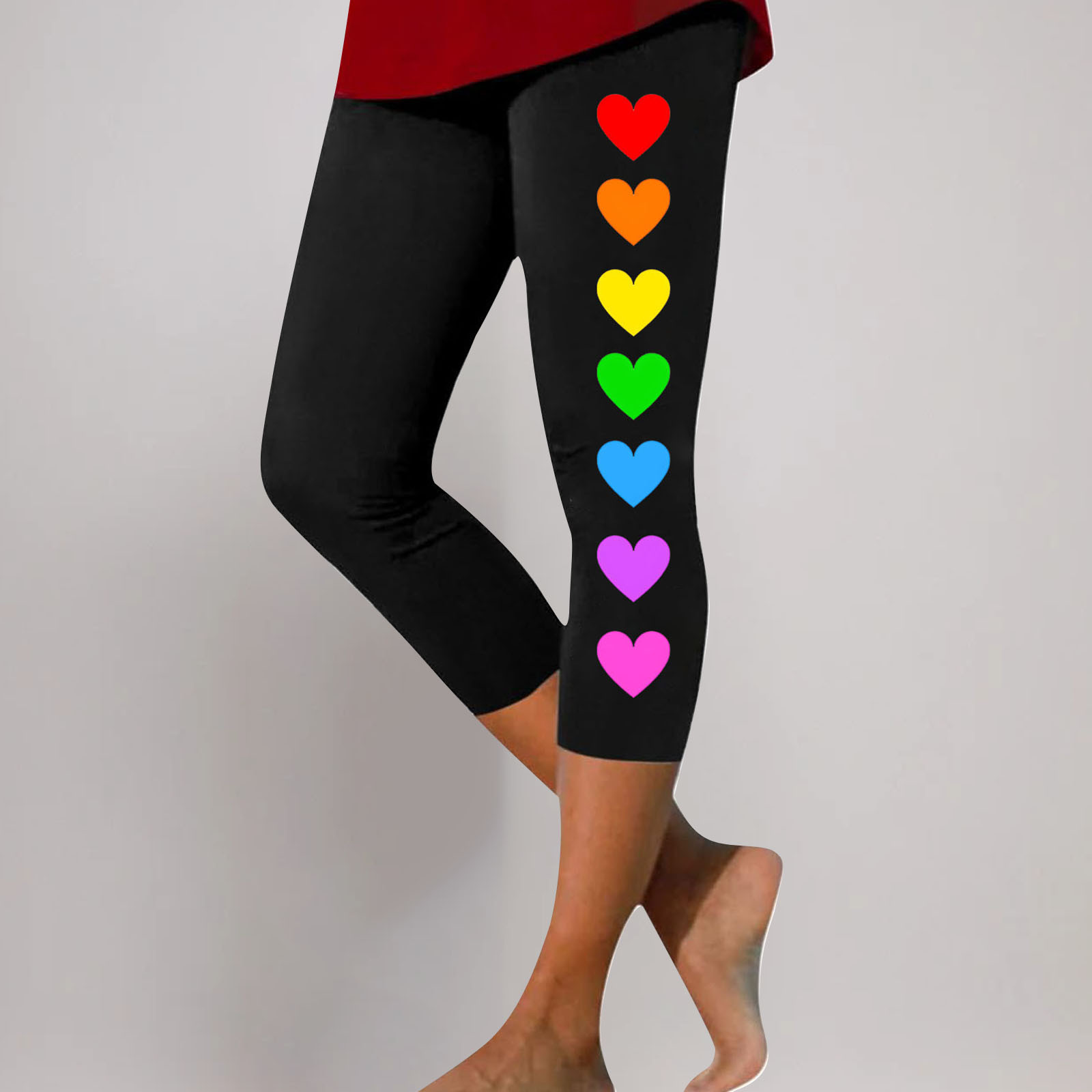 QUINDOS Yoga Leggings for Women Capri Valentine's Day High Waist Heart ...