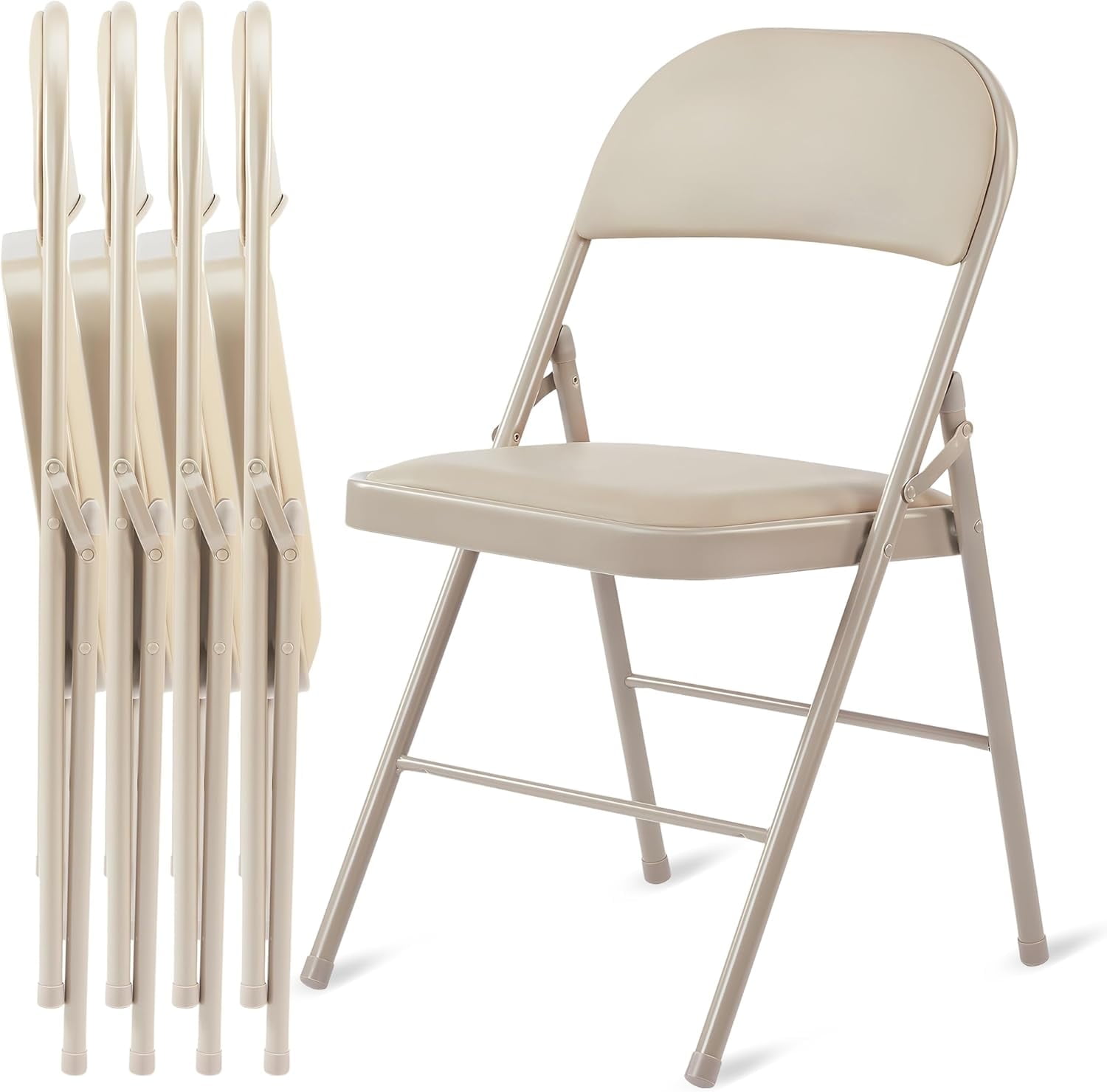 QUIOCOZY 4 Pack Folding Chairs with Leather Padded Cushion Seats ...