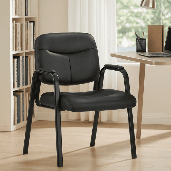 Office Reception Guest Chair No Wheels Set of Leather Stationary ...