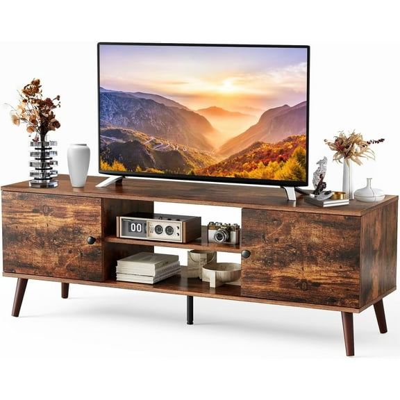 TV Stand for 75 Inch TVs, Mid Century Modern TV Console with Soft-Close ...