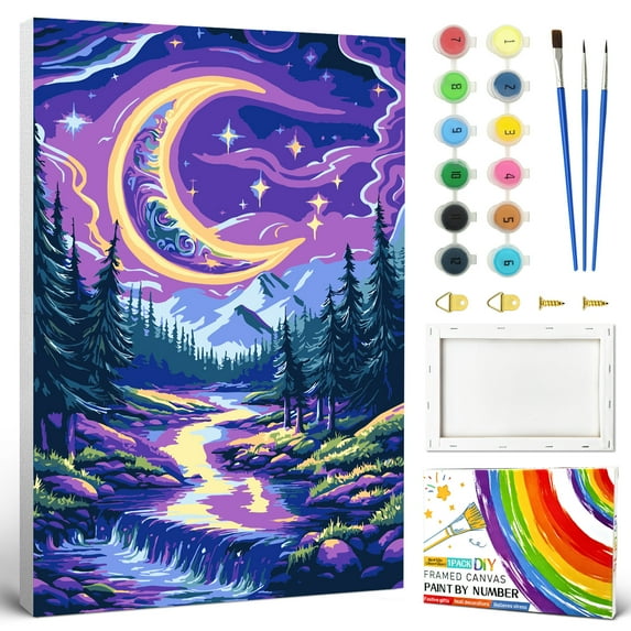 QUITEDEW Moon Paint by Numbers Kits for Adults,Starry Night Oil ...
