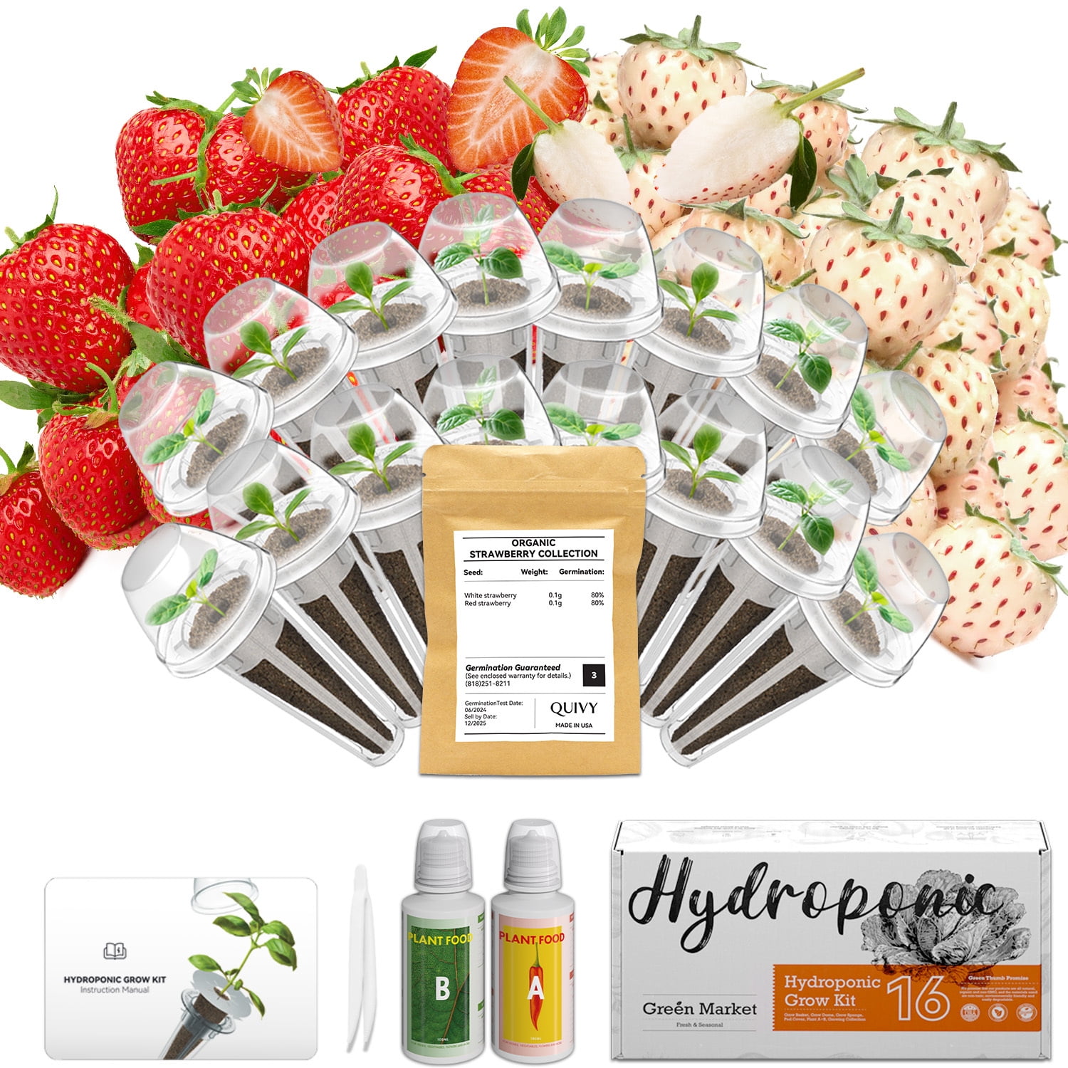 QUIVY Strawberry Seed Pod Kit for AeroGarden, Ahopegarden, iDOO Indoor Hydroponics - Includes ...