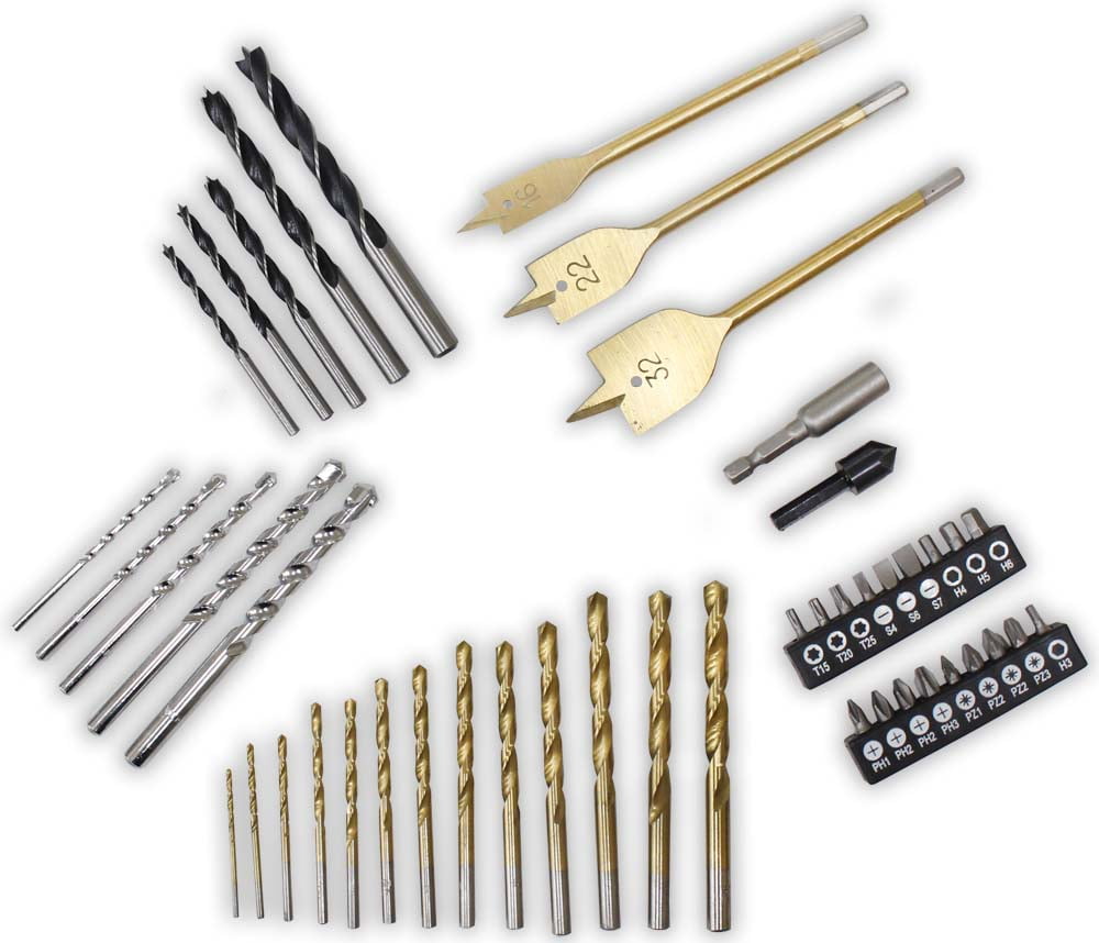 QUIX 46-Piece Assorted Drill & Bits Set | Titanium Coated Drills | Wood ...
