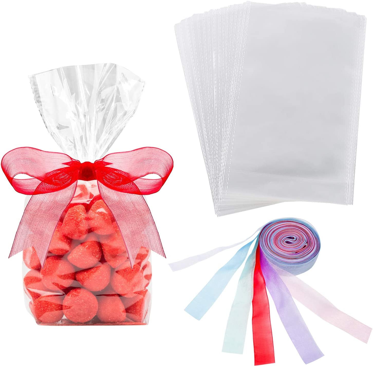 WSNIJFU 50 Counts 15 x 25 cm Clear Flat Cello Cellophane Treat Bags ...