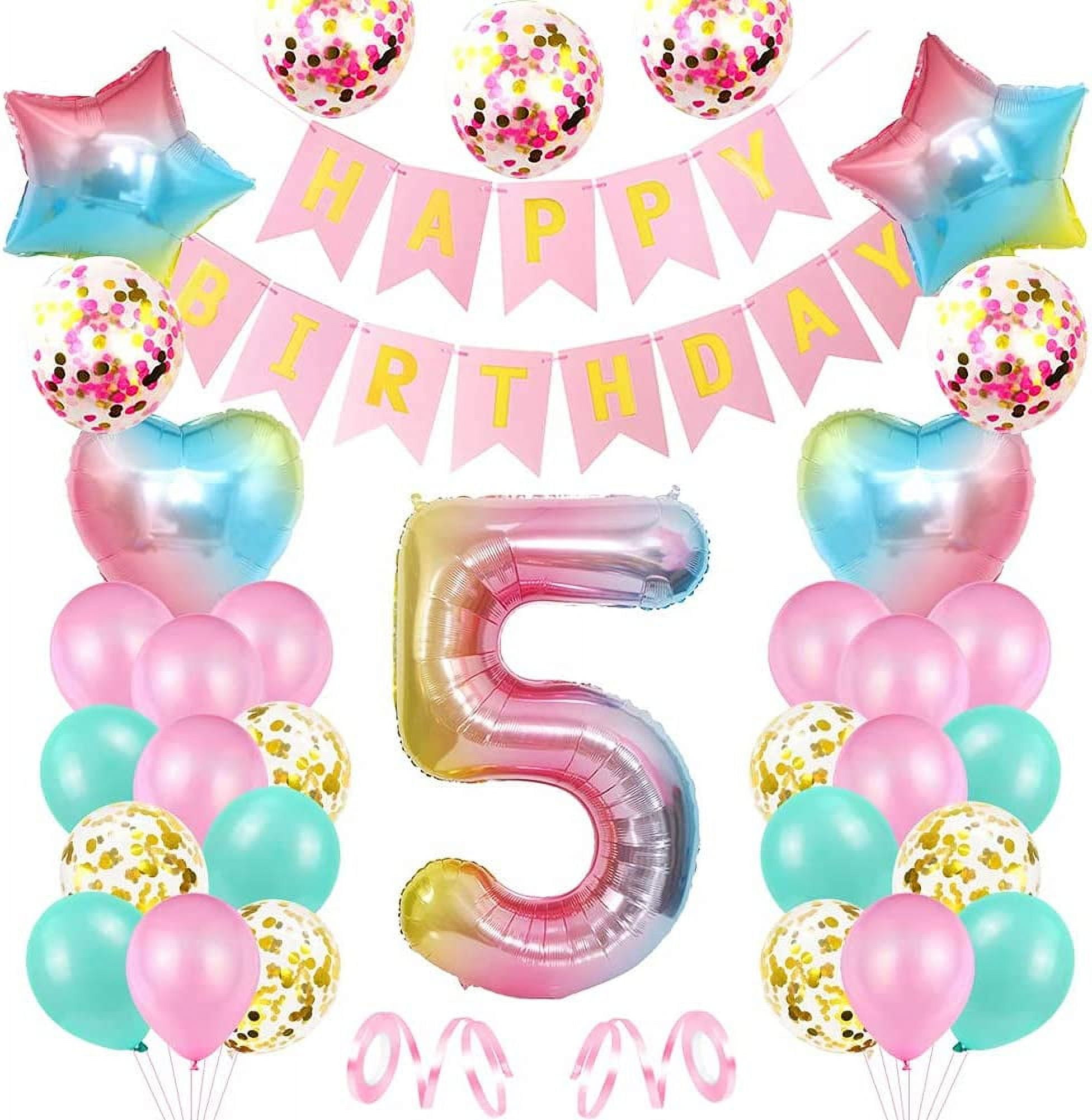 WSNIJFU 5th Birthday Decorations for Girls, Happy Birthday Banner with ...