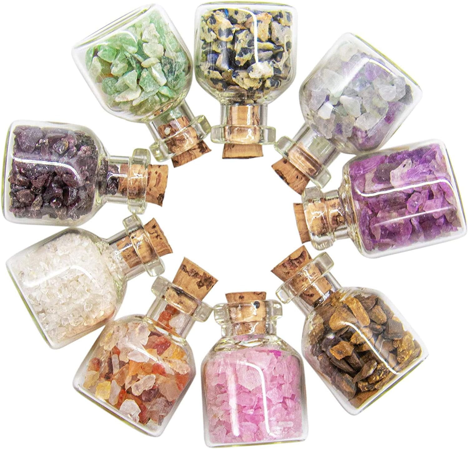 WSNIJFU 9Pcs Gemstones Small Crystals Bottle, Mini Glass Wishing ...