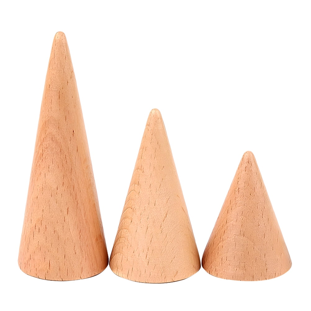 QUMONIN 3pcs Wooden Ring Rack Cone Shaped Ring Display Stand Ring ...