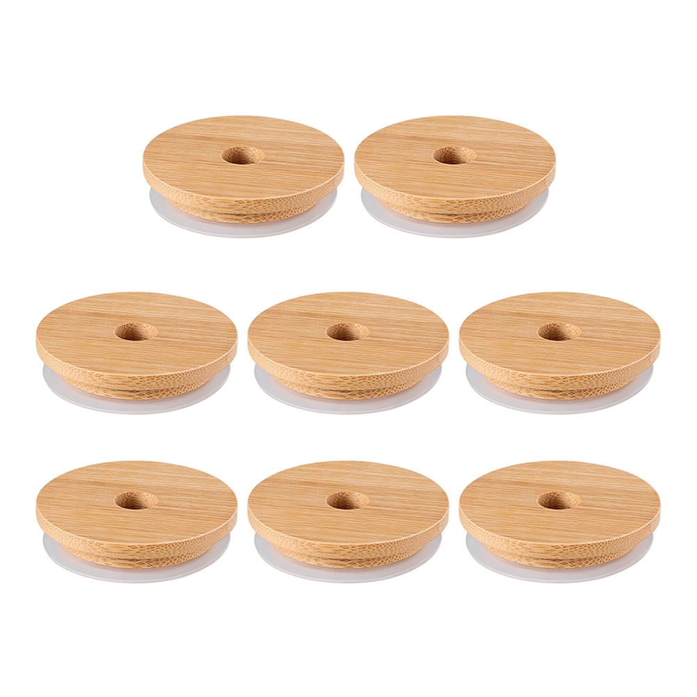 QUMONIN 8 Pcs Bamboo Mason Jar Lids Beer Can Bamboo Lids Glass Beverage ...