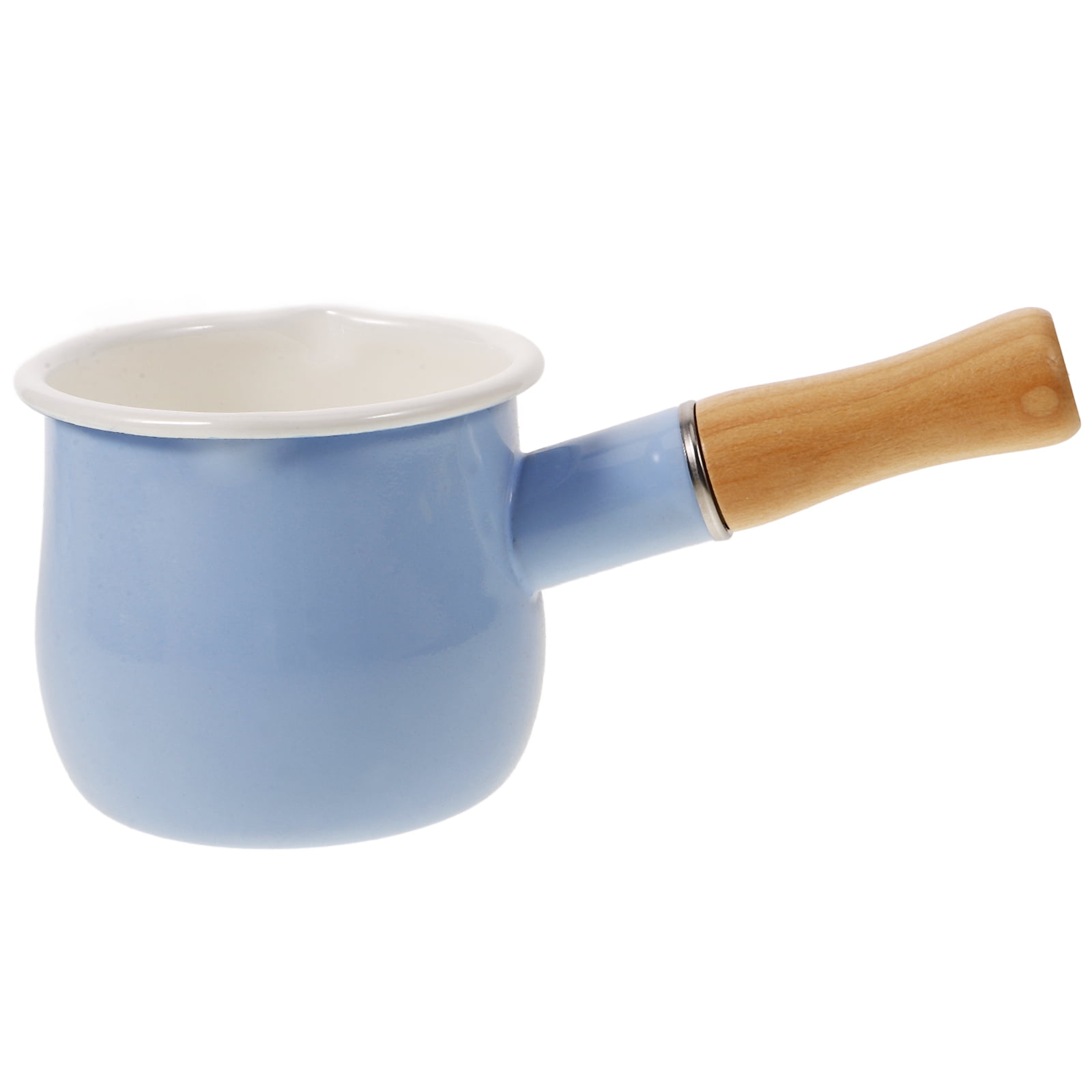 QUMONIN Ceramic Milk Pot with Wooden Handle, Non-stick Butter Warmer ...