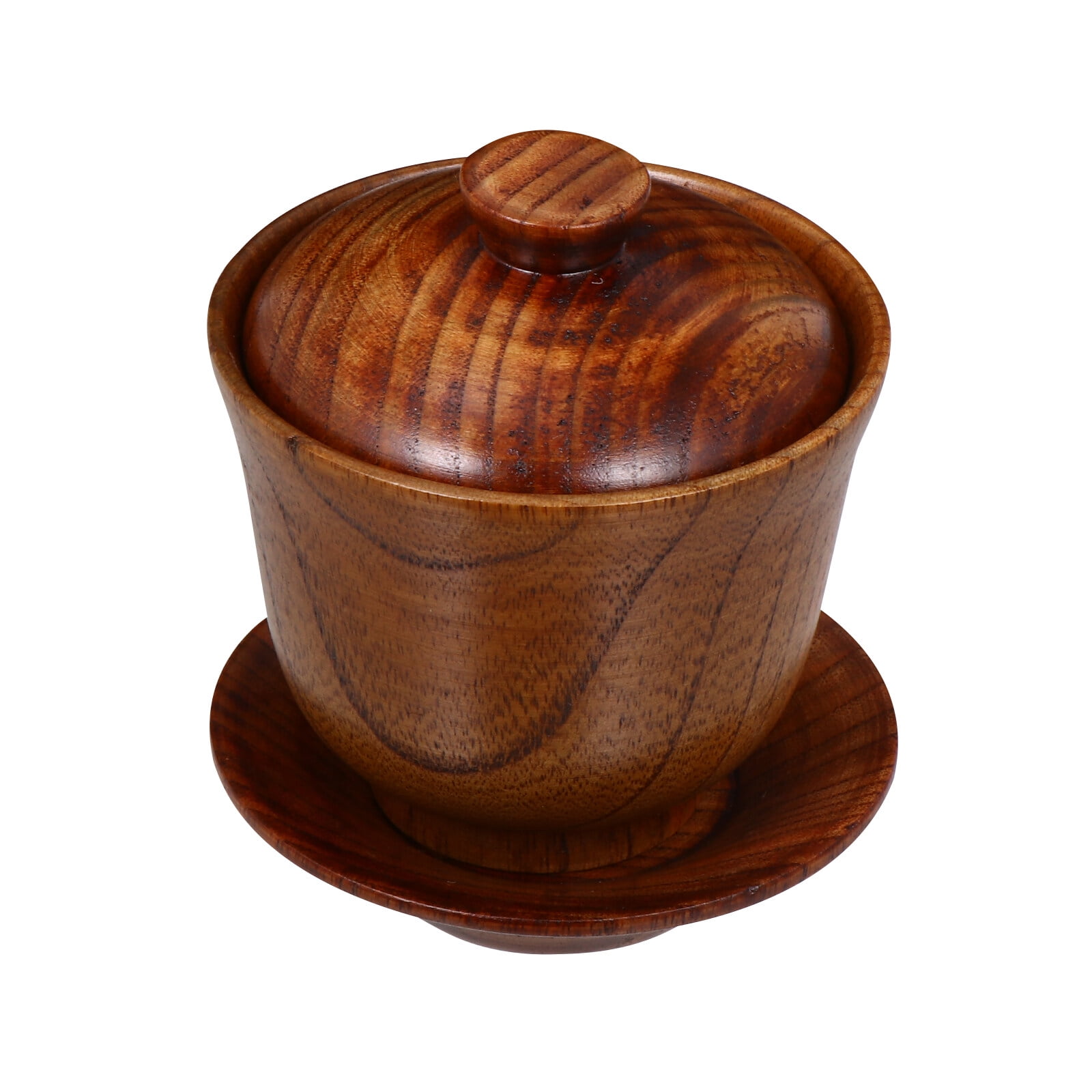 QUMONIN Wooden Tea Cups Coffee Mug Set Fruit Bowl Saucer Tureen Cover ...