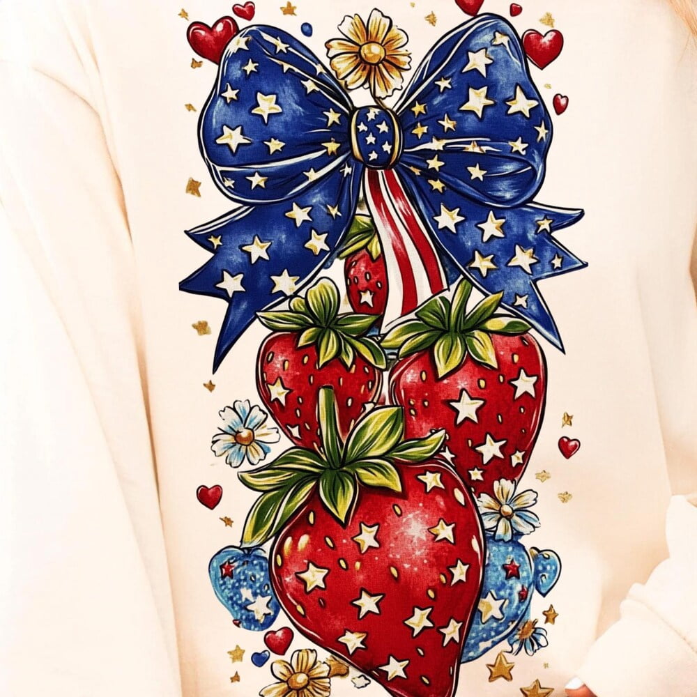 QUNHSHIRT Boho 4Th Of July Strawberry Shirt, Patriotic Bow , Preppy ...