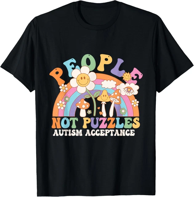 QUNHSHIRT People Not Puzzles Groovy Autism Awareness Neurodiversity T ...
