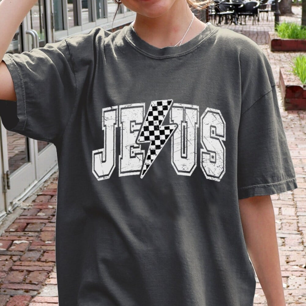 QUNHSHIRT Religious Shir, Jesus Lightning Bolt Shirt, Retro Jesus Shirt ...