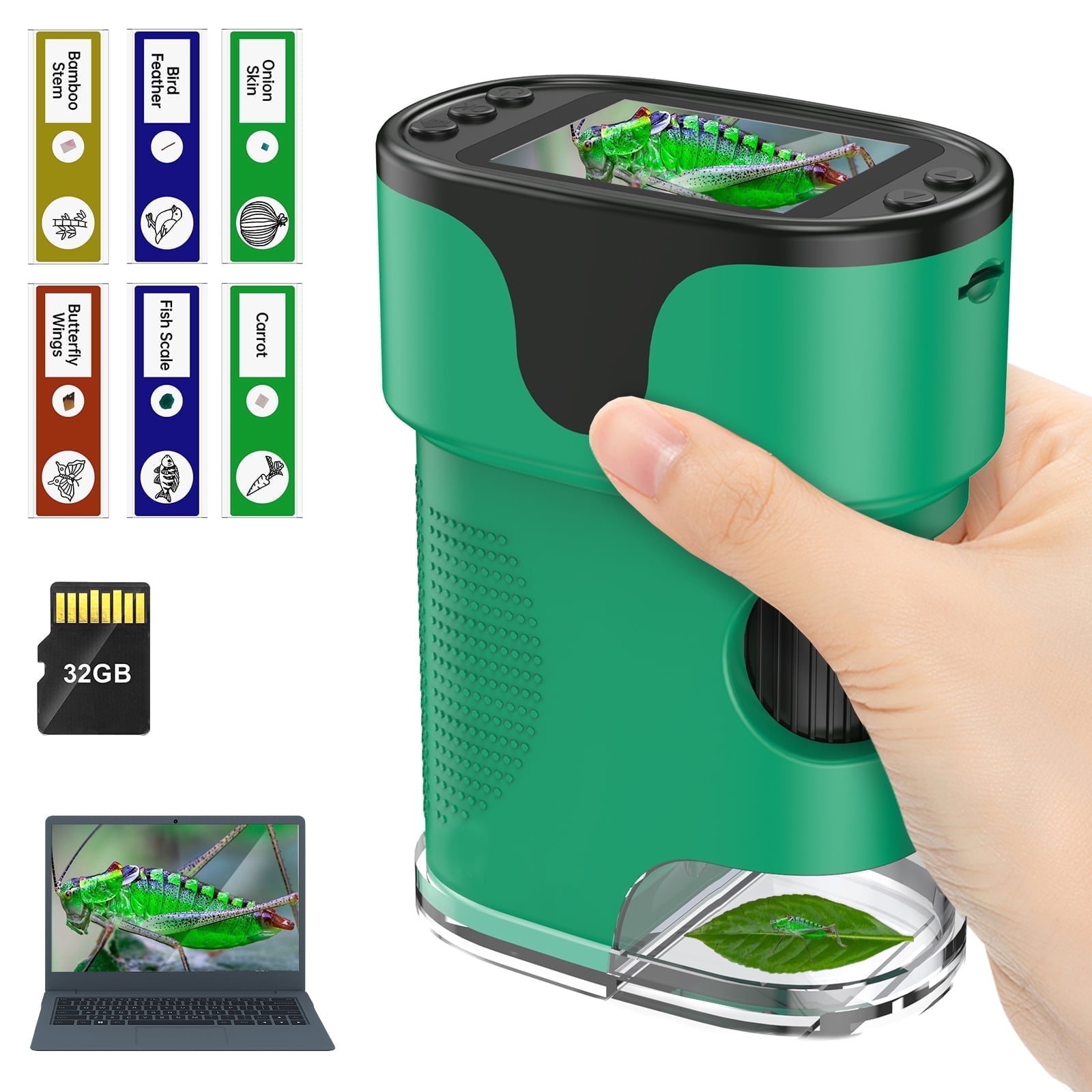 QUNSE Kids Microscope with 4K Screen, Portable Science Kit with Slides ...