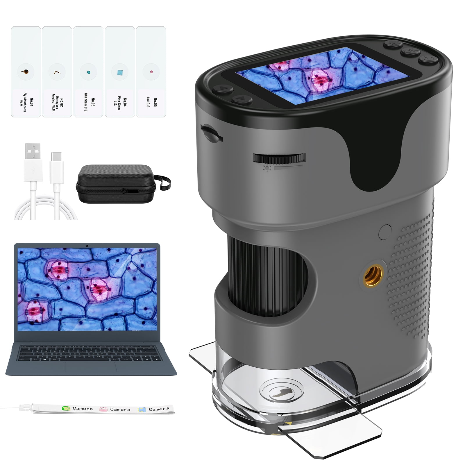 QUNSE Rechargeable Digital Handheld Pocket Microscope, Kids Microscope ...