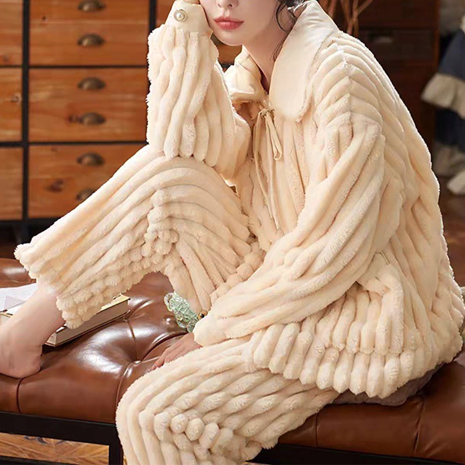 QUNYINEY Button Down Comfy Pajamas for Women Set Flannel 2 Piece Solid ...