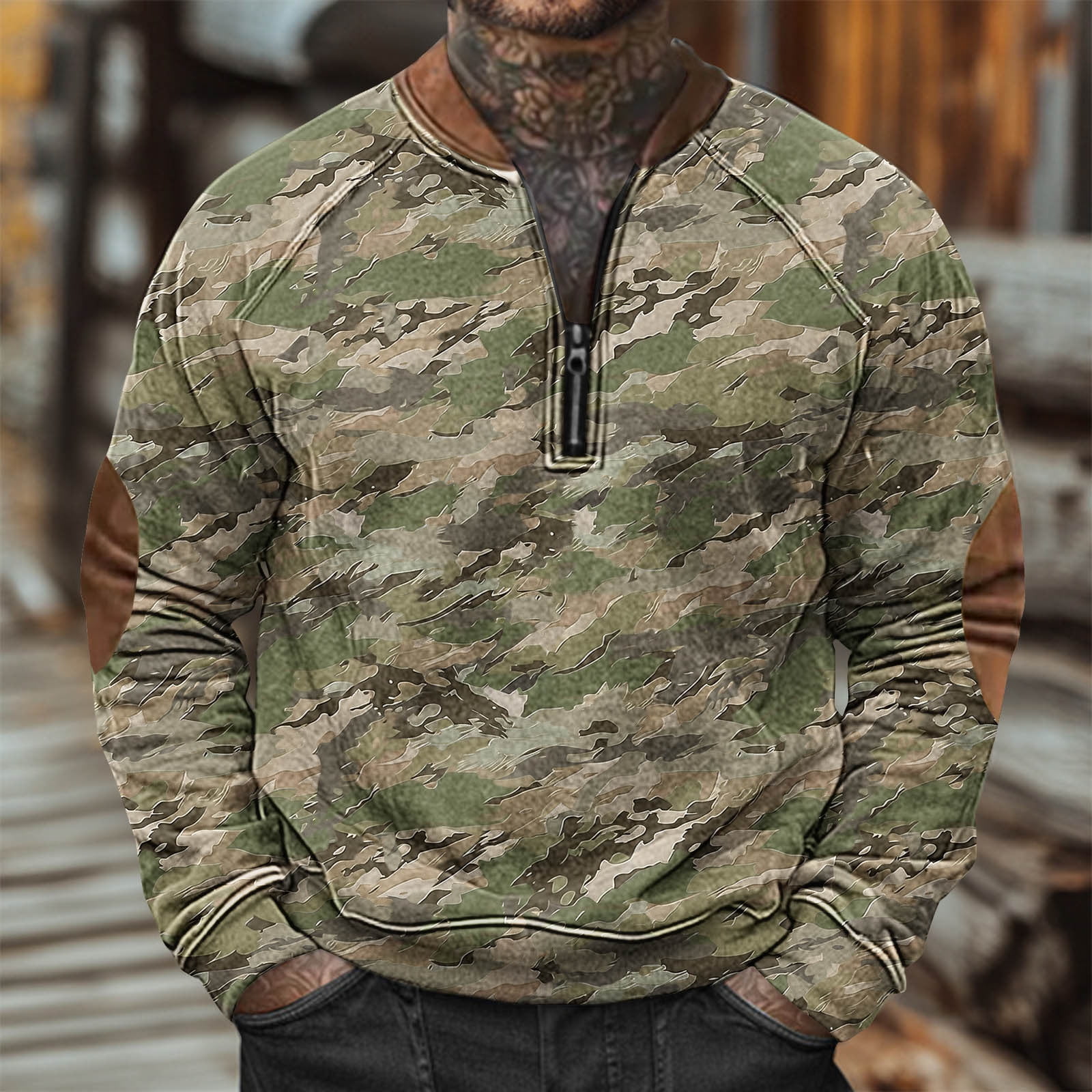 QUNYINEY Camouflage Mens Sweatshirts Crew Neck Casual Long Sleeve ...