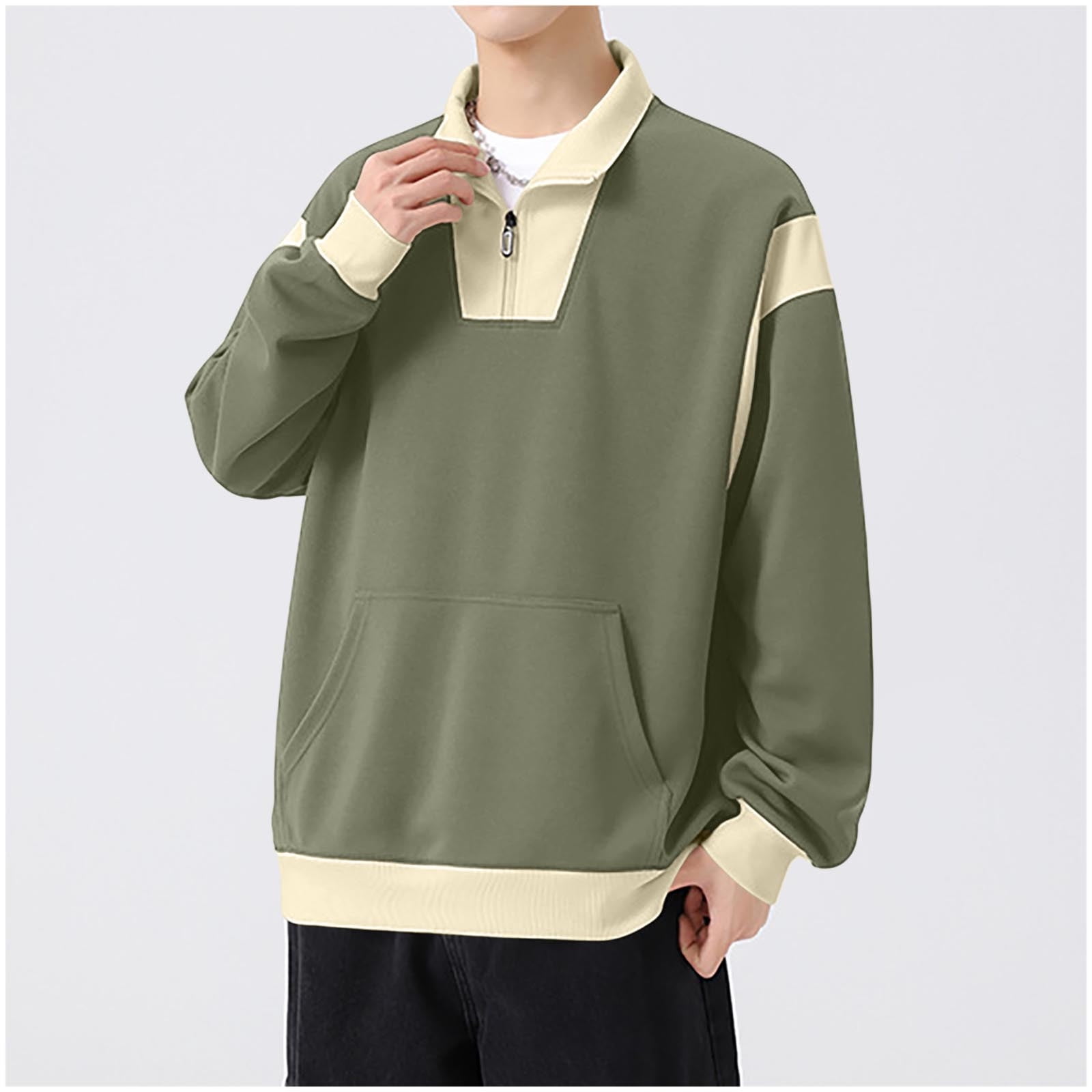 QUNYINEY Casual Men's Sweatshirts Long Sleeve Stand Collar Colorblock ...