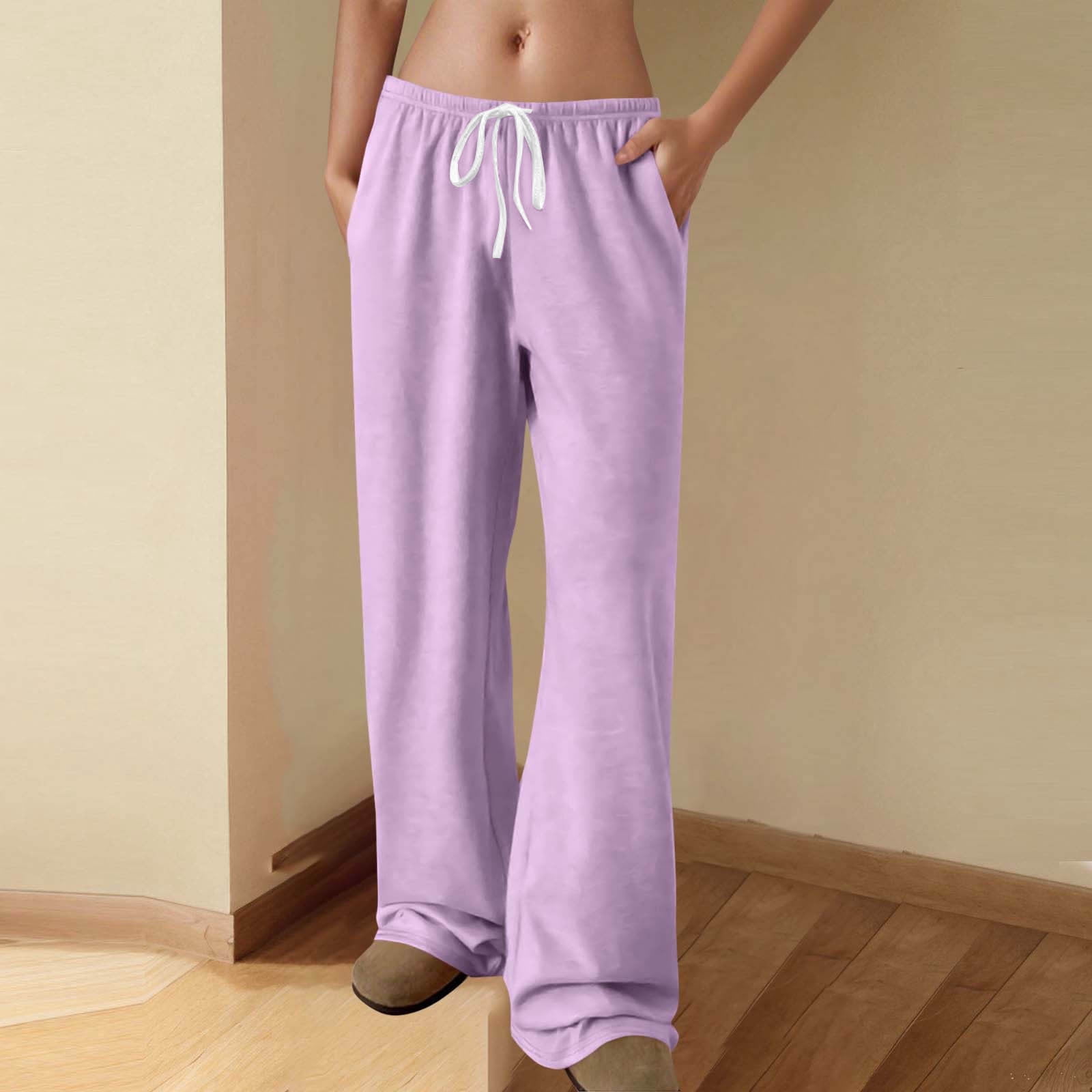 QUNYINEY Casual Womens Pants Lounge Purple Pants Wide Leg Trousers ...