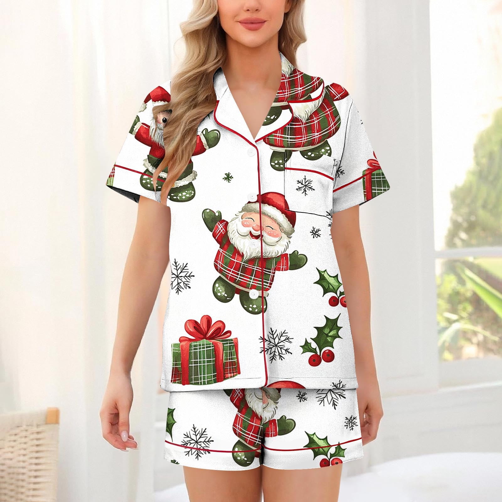 QUNYINEY Comfy Pajama Sets for Women 2 Piece Short Sleeve Christmas Top ...
