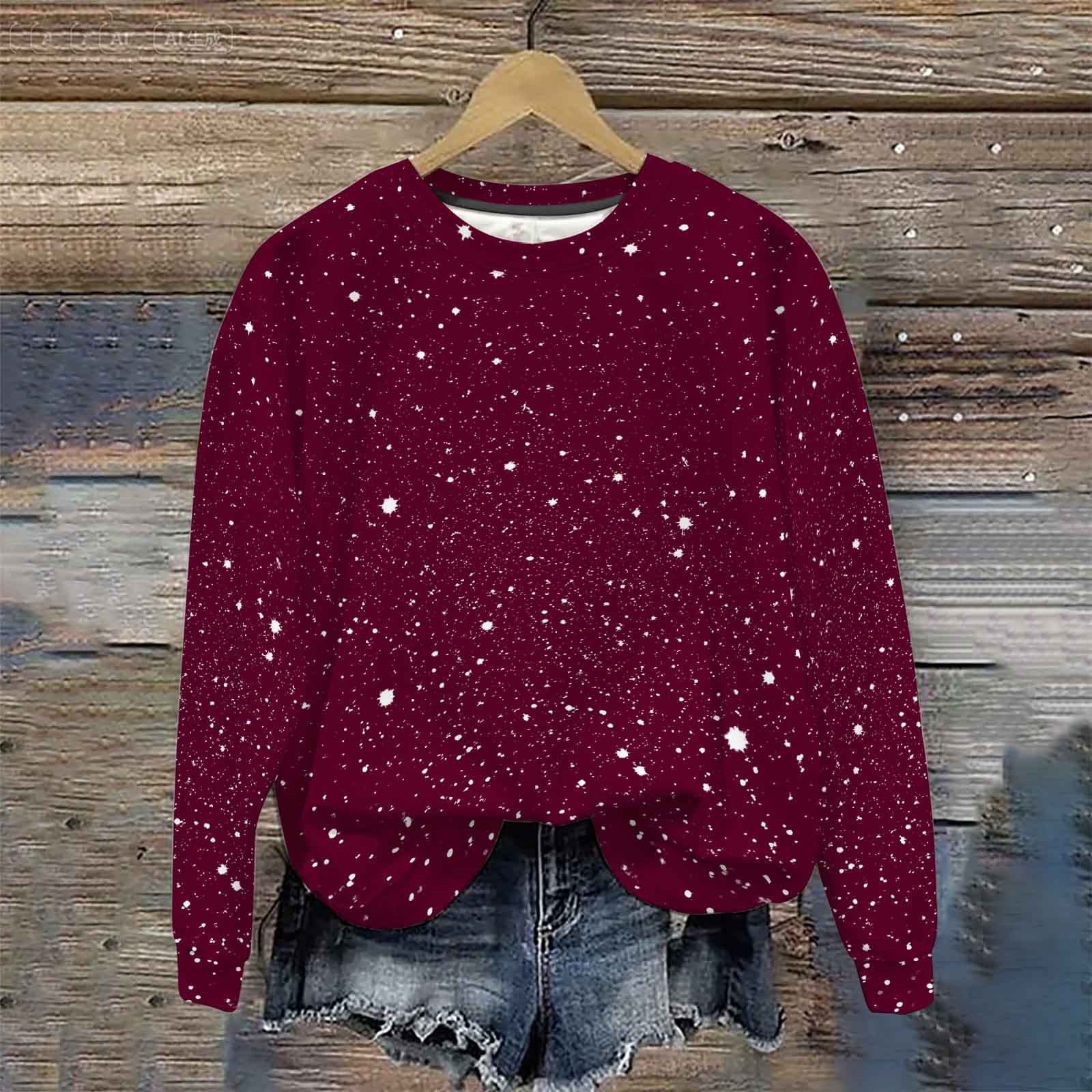 QUNYINEY Crew Neck Womens Oversized Sweatshirt Shiny Print Long Sleeve ...