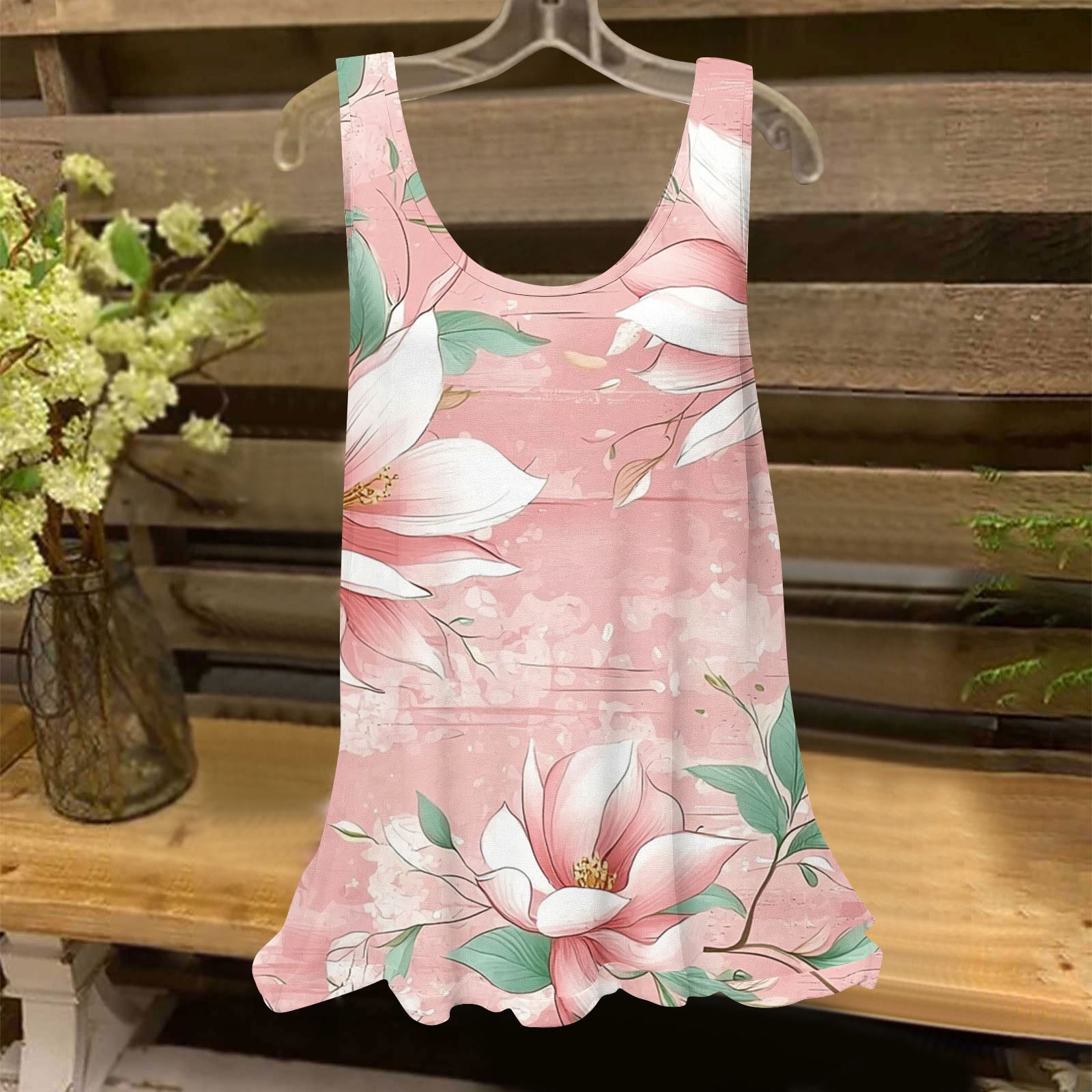 QUNYINEY Floral Tank Tops Women Summer Flowy Shirts Loose Fit Crew Neck ...