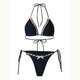 QUNYINEY High Waisted Bikinis Sets for Women Lace Triangle 2 Piece ...