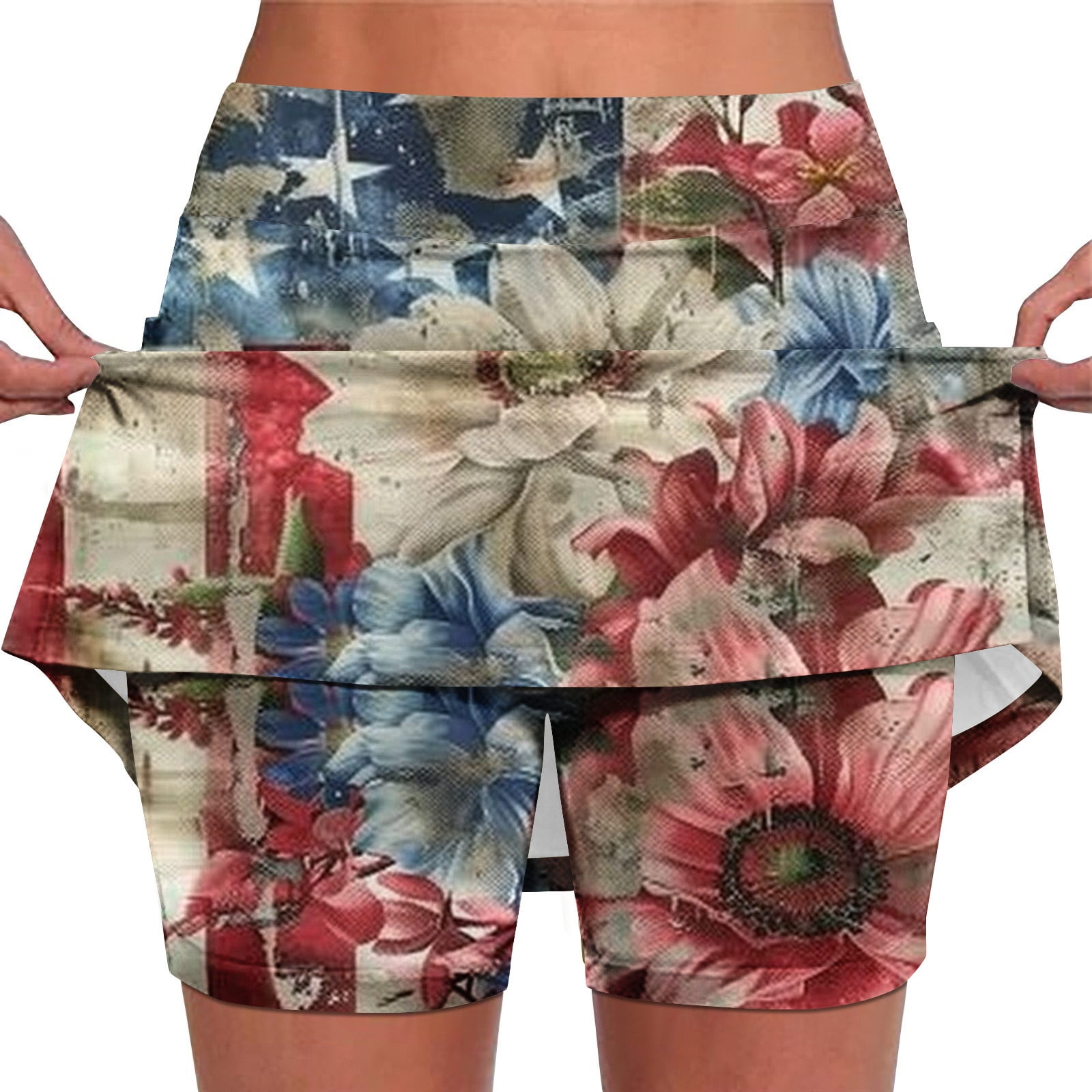 QUNYINEY Independence Day Gym Shorts Women Athletic Mid Rise Running Shorts Slim Elastic Waist ...