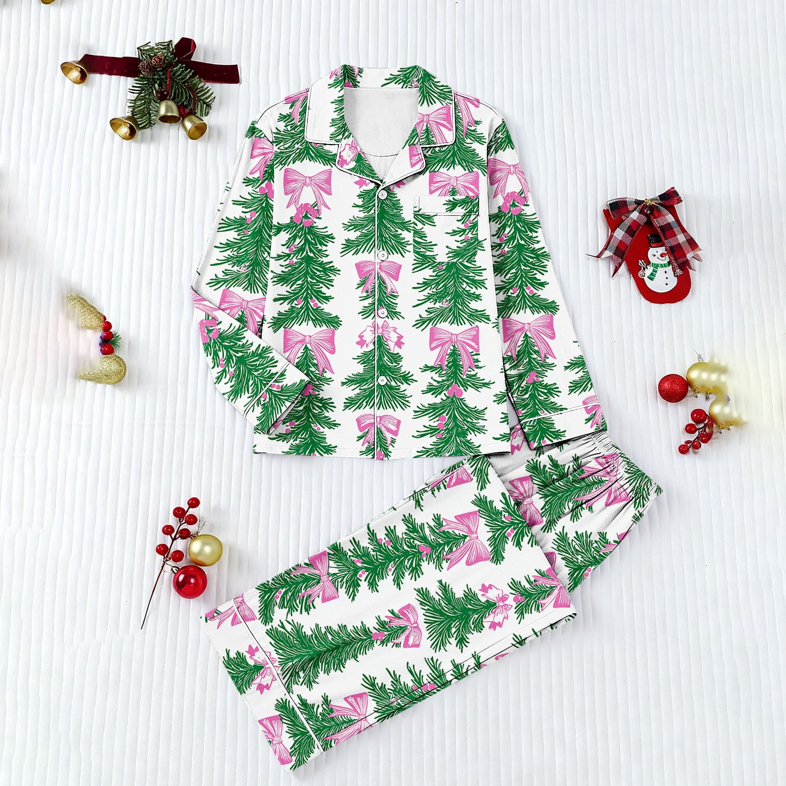 QUNYINEY Pajama Set for Women Two Piece Christmas Long Sleeve Soft Cute ...