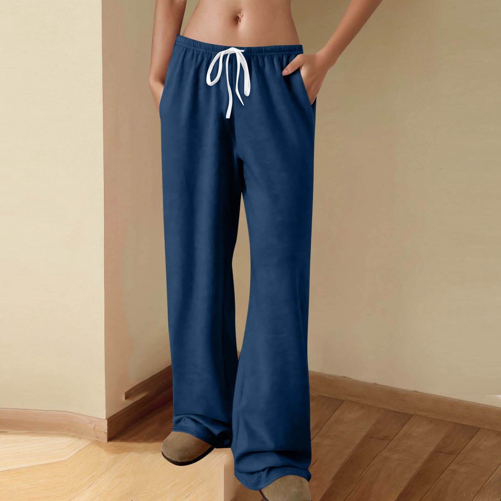 QUNYINEY Pants Pants for Women Casual Blue Lounge Wide Leg Trousers ...