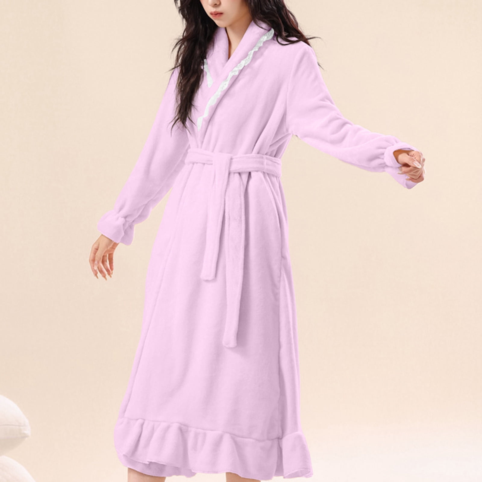 QUNYINEY Purple Bathrobes for Women Fluffy Long Sleeve Flannel House ...