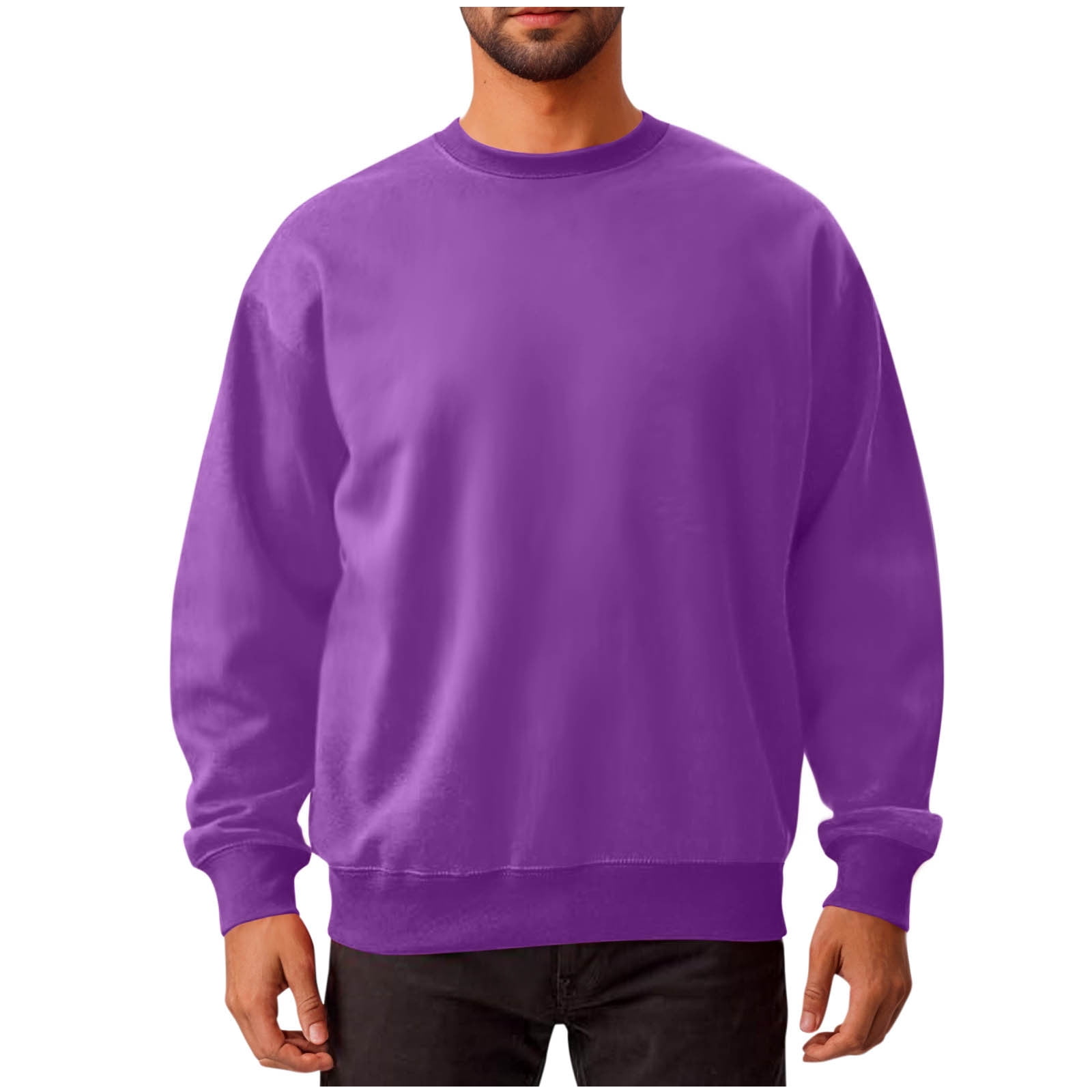 QUNYINEY Purple Sweatshirt for Men Long Sleeve Crew Neck Solid Casual ...