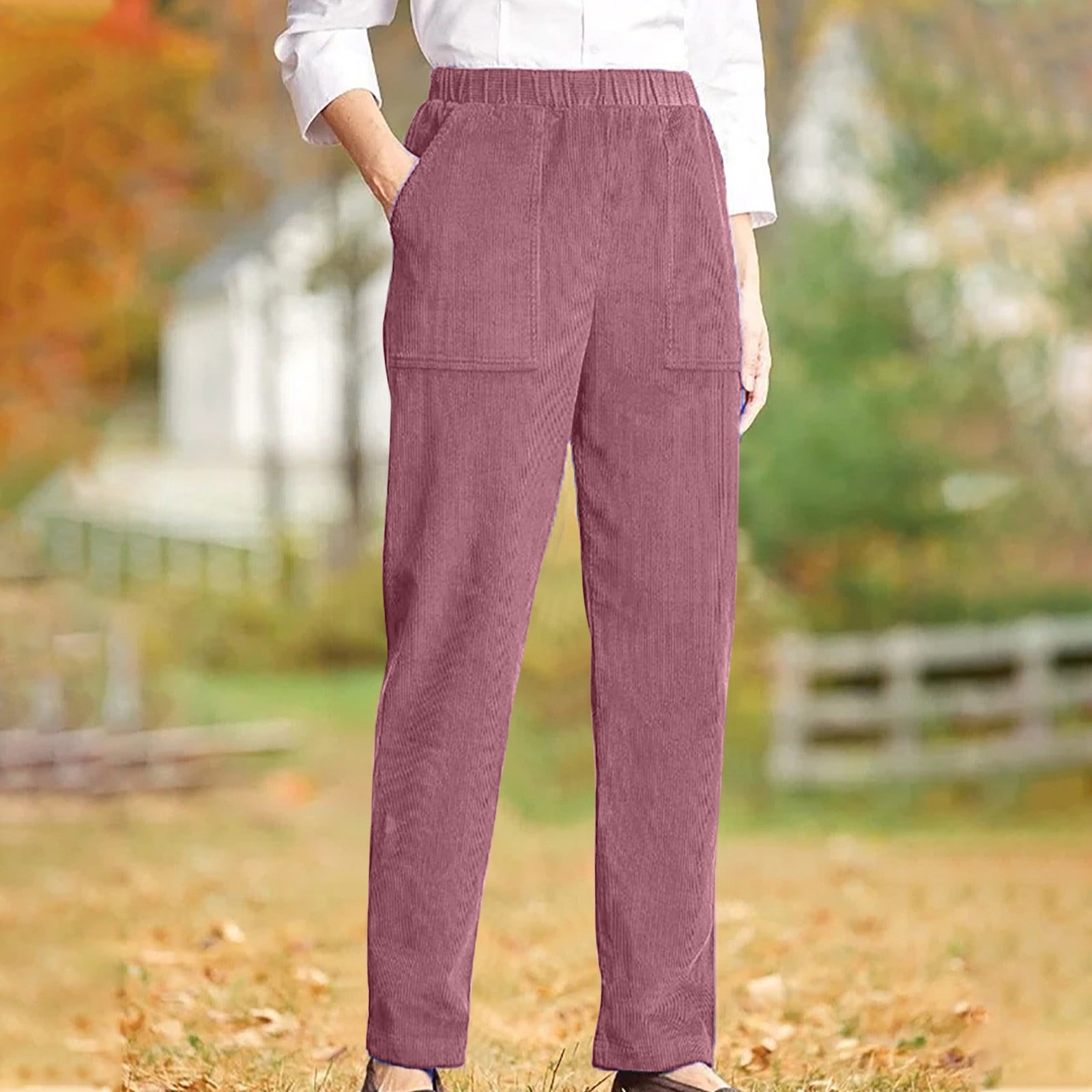 QUNYINEY Red Women Pants Chinos Corduroy Straight Leg Business Casual ...