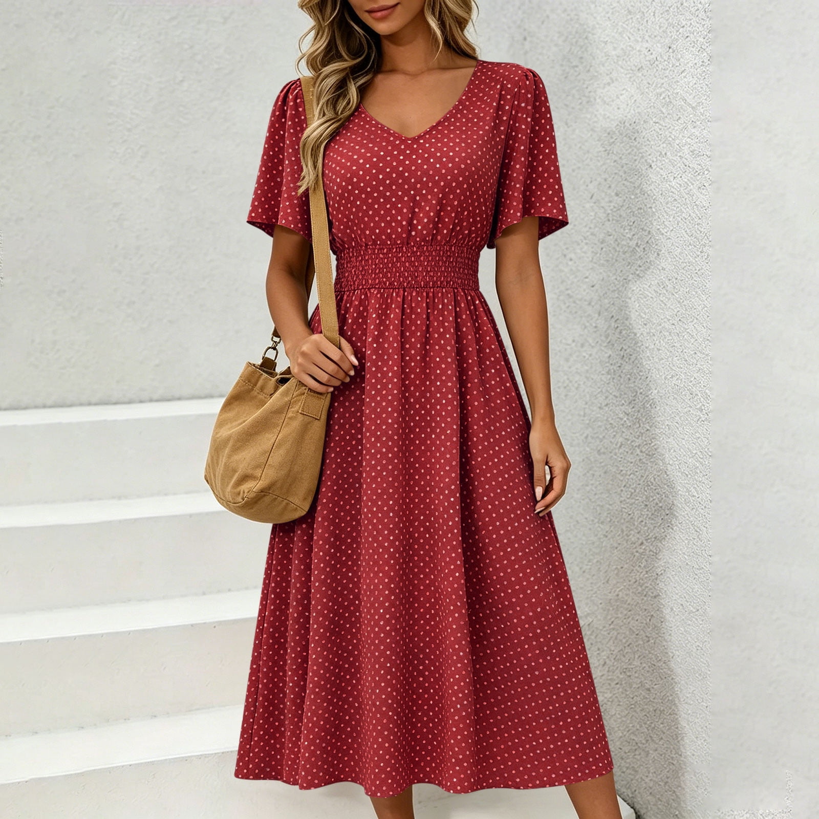 QUNYINEY Short Sleeve Dresses for Women 2026 Long Summer Polka Dot ...
