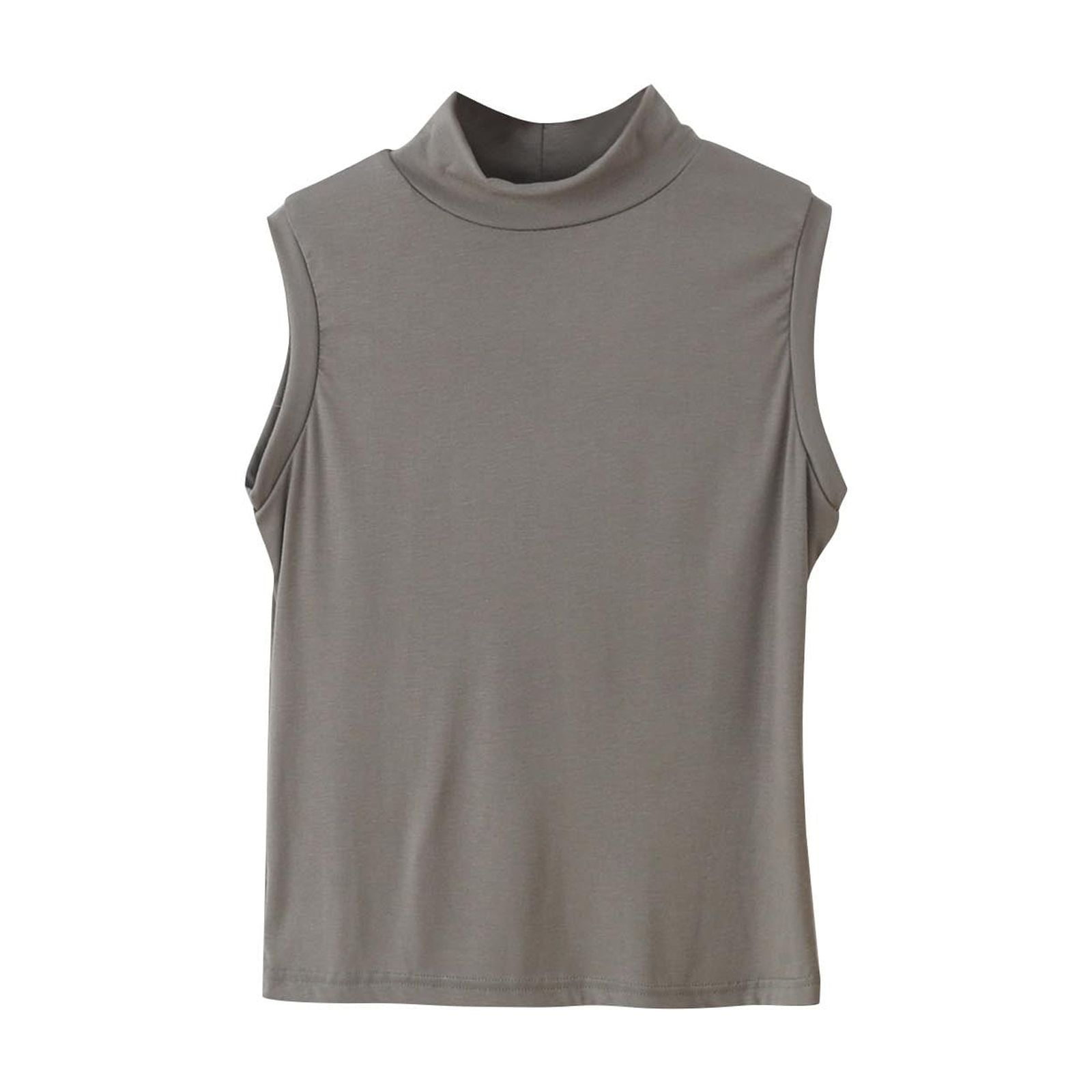 QUNYINEY Sleeveless Women's T-Shirts Solid Casual Mock Neck Pullover ...