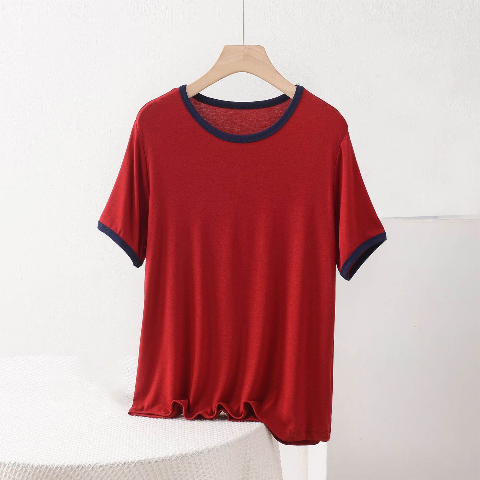QUNYINEY Solid Summer Shirts for Women 2025 Crew Neck Short Sleeve ...