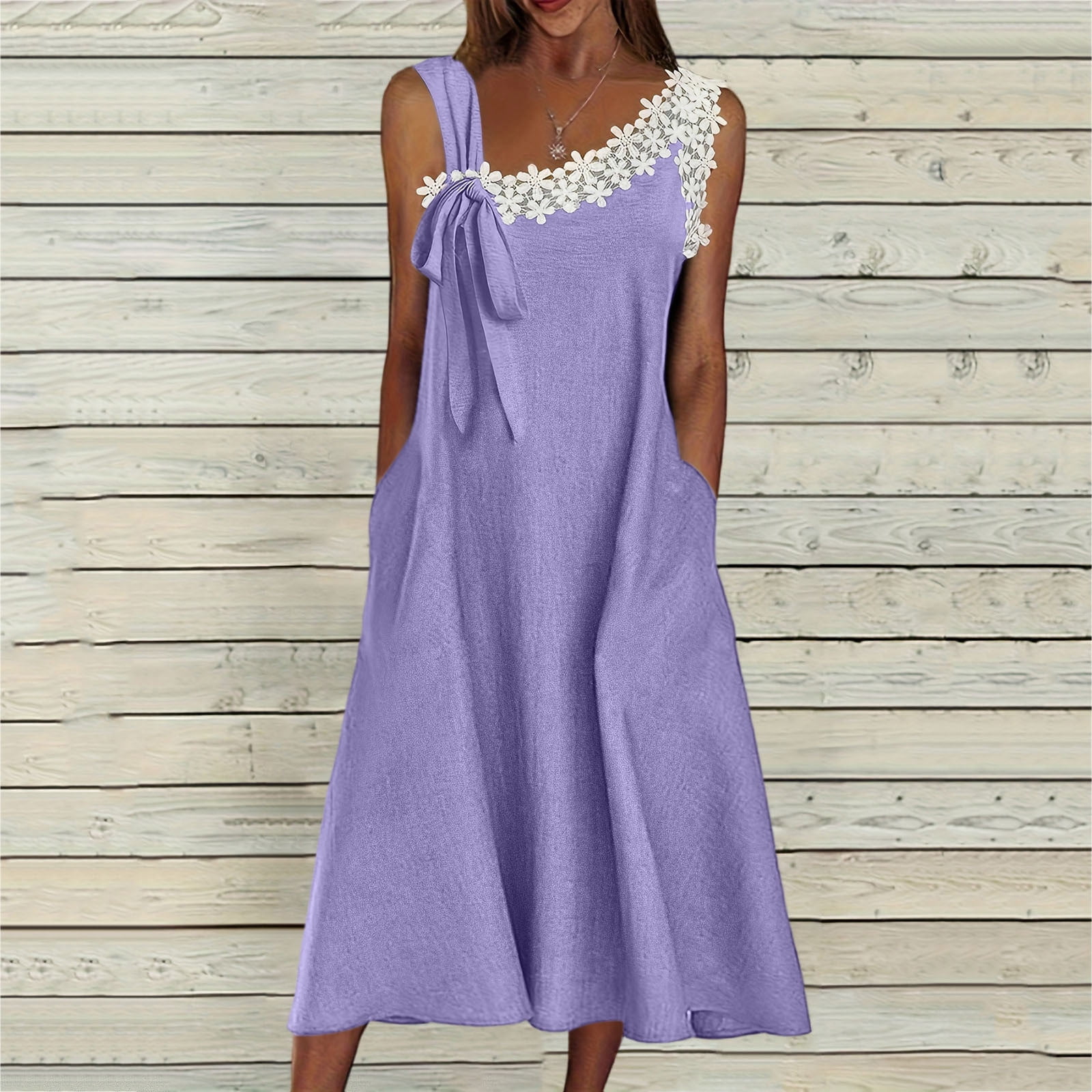 QUNYINEY Sundresses for Women Beach Casual Sleeveless One Shoulder ...