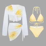 QUNYINEY Triangle Womens Bikini Set String 4 Piece High Waisted Floral ...