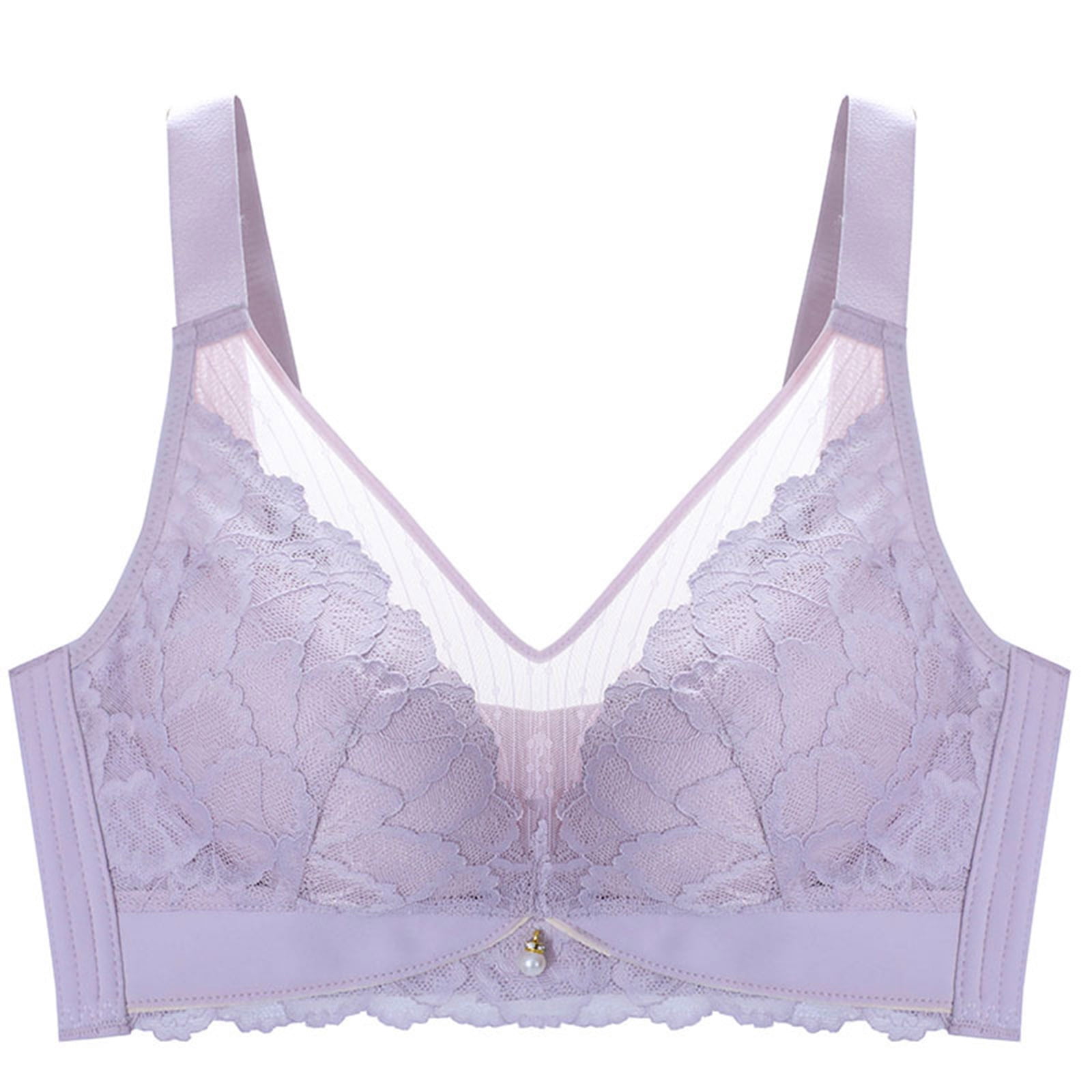 QUNYINEY Wireless Women Bras Push Up Clasp Solid Purple Sheer Bra ...