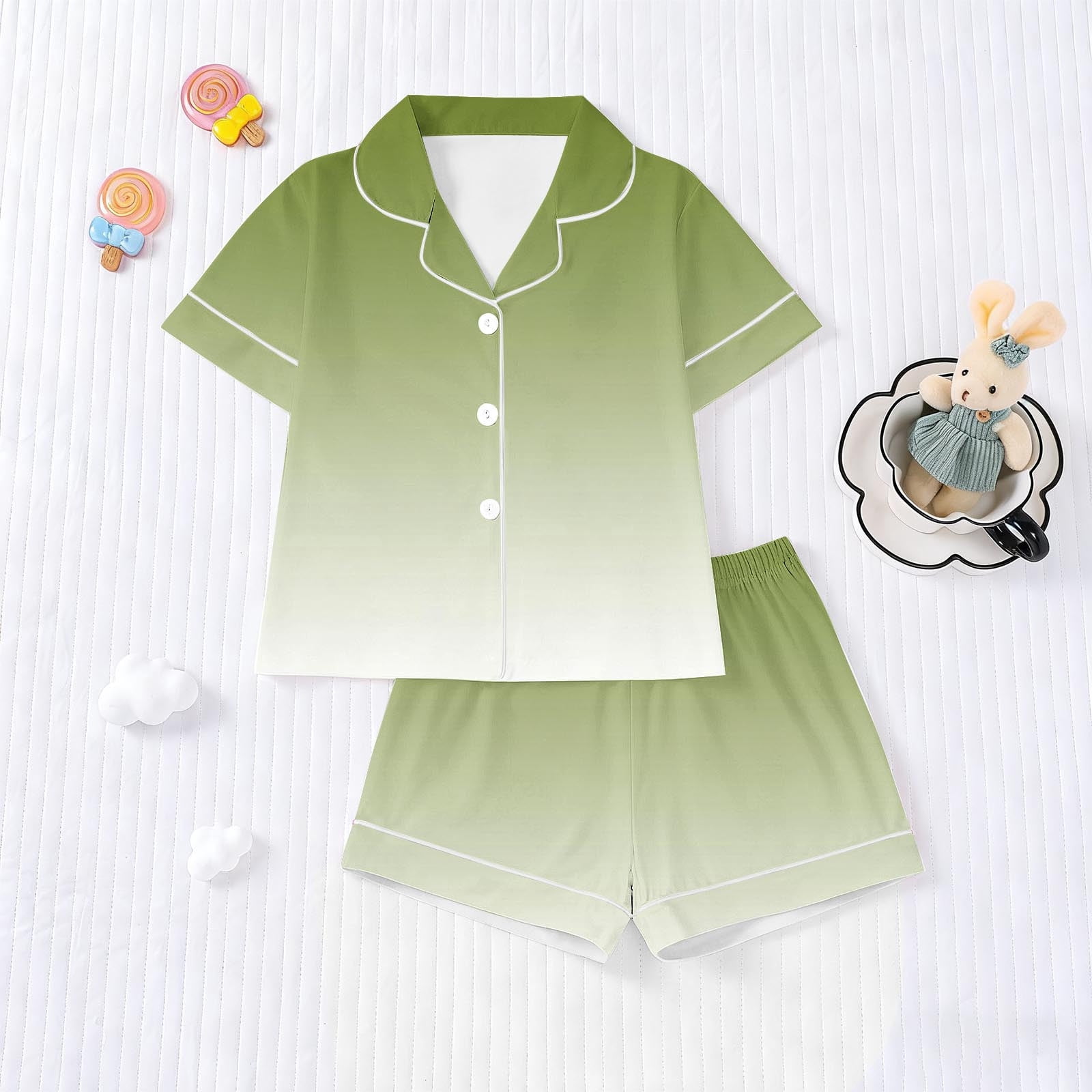 QUNYINEY Women Pajamas Sets Short Sleeve Two Piece Fall Gradient Shirts ...