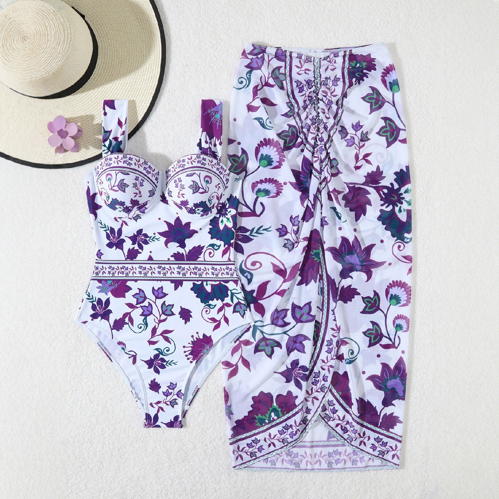QUNYINEY Women's Tankini Swimsuits Tummy Control Floral Modest Bathing ...