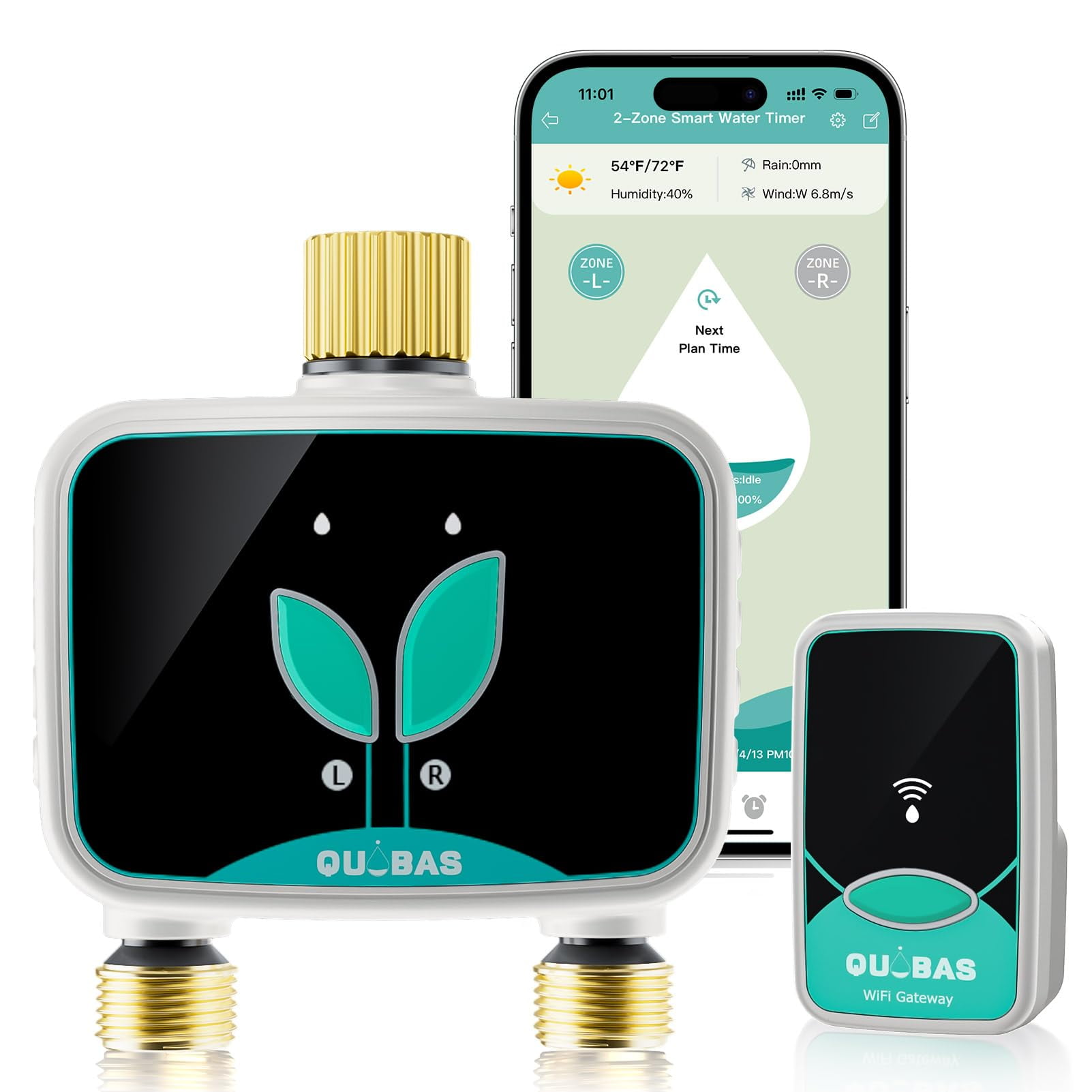QUOBAS WiFi Sprinkler Timer with Brass Inlet & Outlet, 2-Zone Smart ...