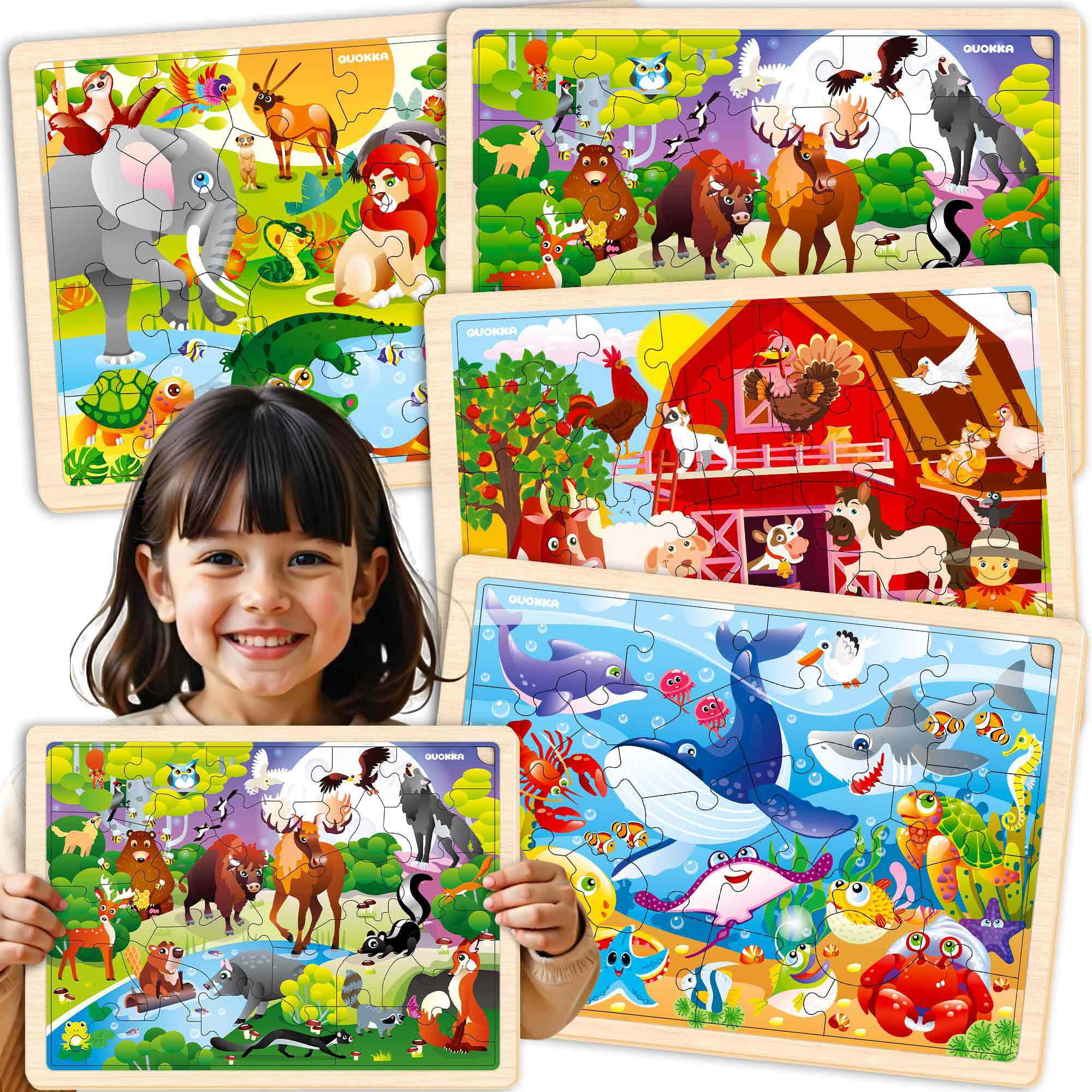 QUOKKA 4SET Wooden Puzzles for Kids 3-6 - 24 Pcs Toddler Puzzles with ...