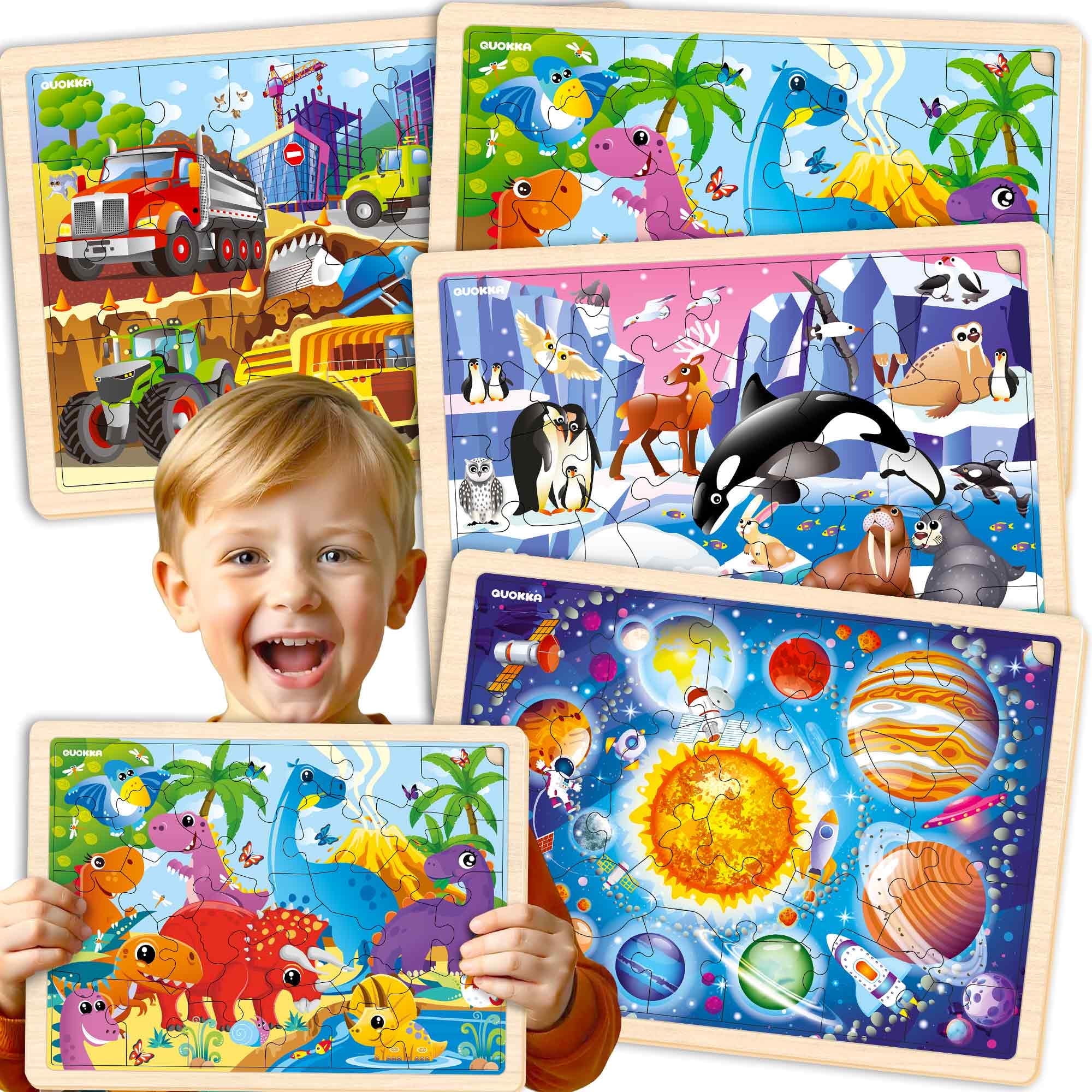 Quokka Wooden Puzzles for Kids 3-6, 36 Piece Animal & Dinosaur Set ...