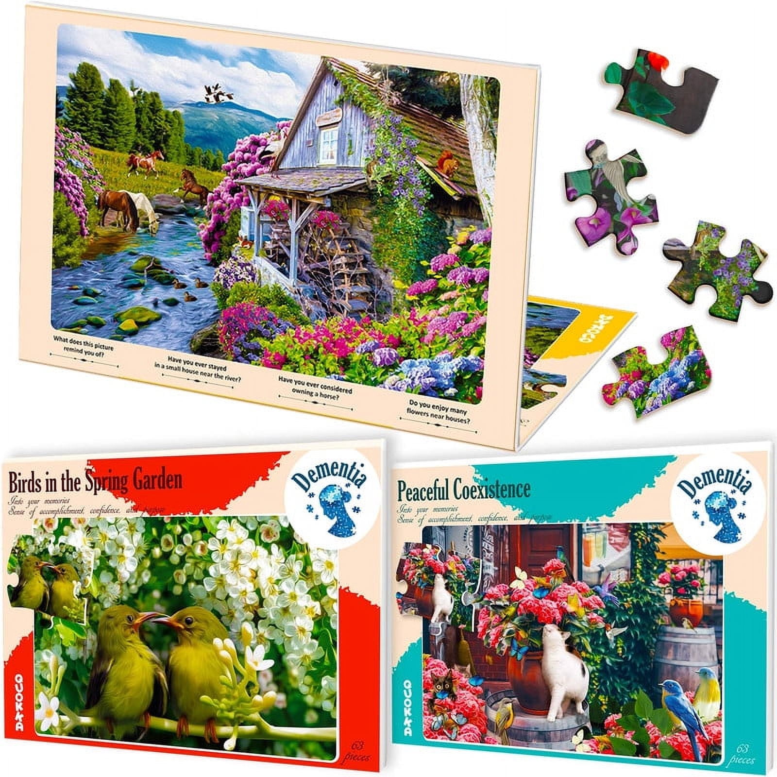 QUOKKA Large 63-Piece Puzzles for Seniors and Adults - 3 Alzheimer's ...