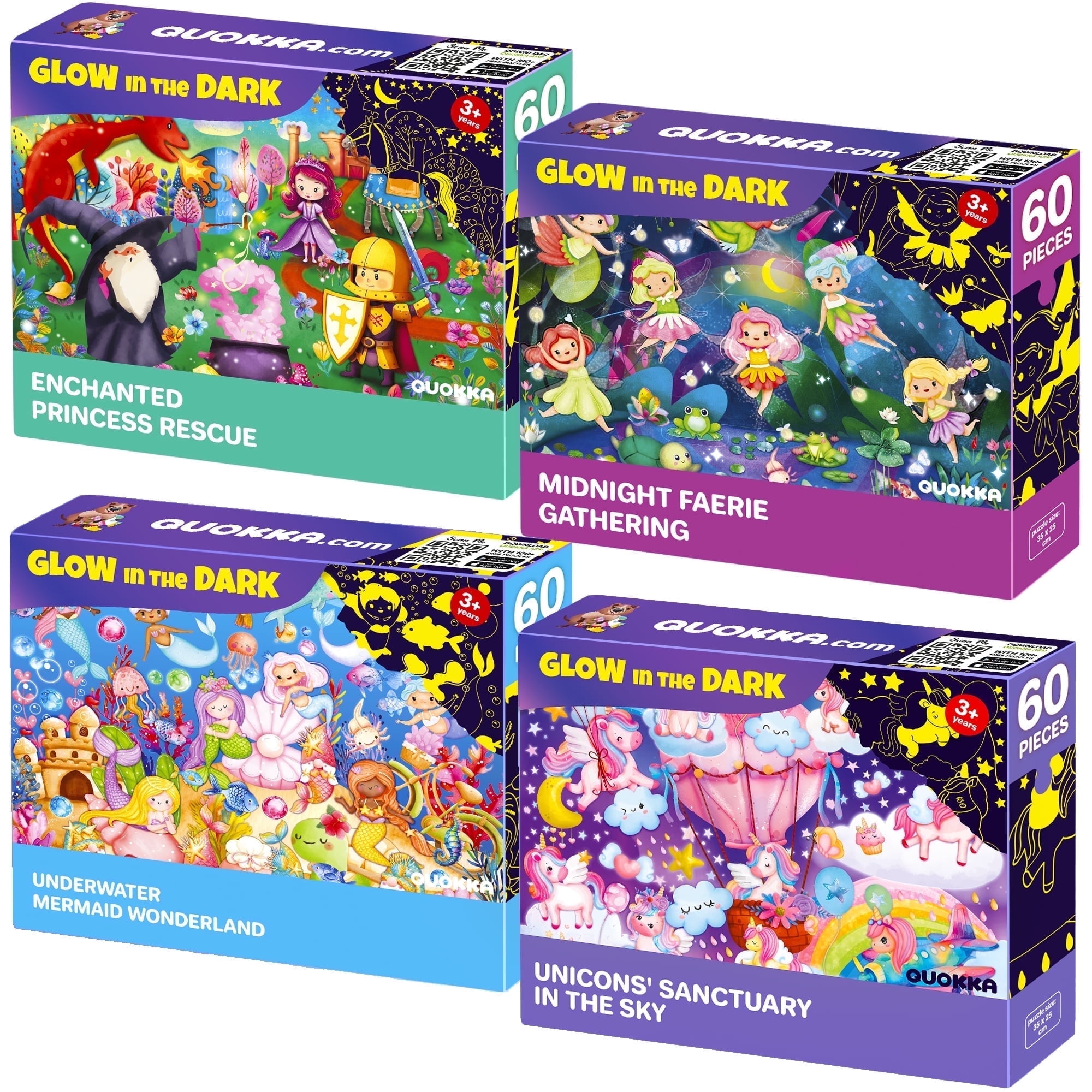 Quokka Glow-in-the-Dark Jigsaw Puzzles – 4 Set, 60-Piece, Fairy Tale ...