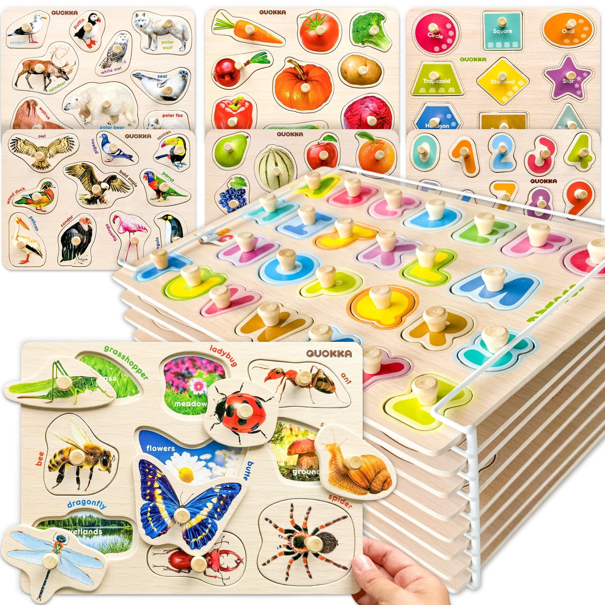 QUOKKA Wooden Puzzles for Toddlers 1-3 - 8XSET Toddler Puzzles Ages 2-4 ...