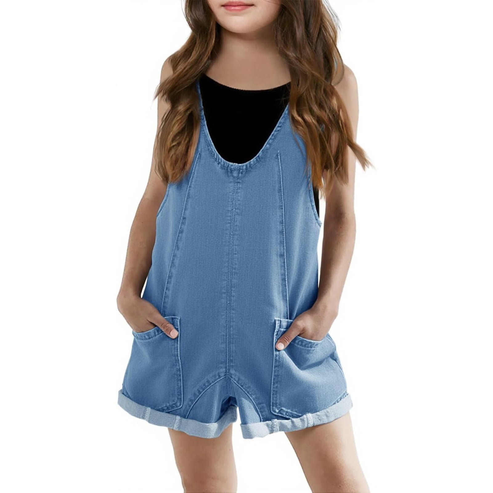 QUOTAY Girls Denim Overall Shorts Kids Summer Adjustable Straps Girls ...